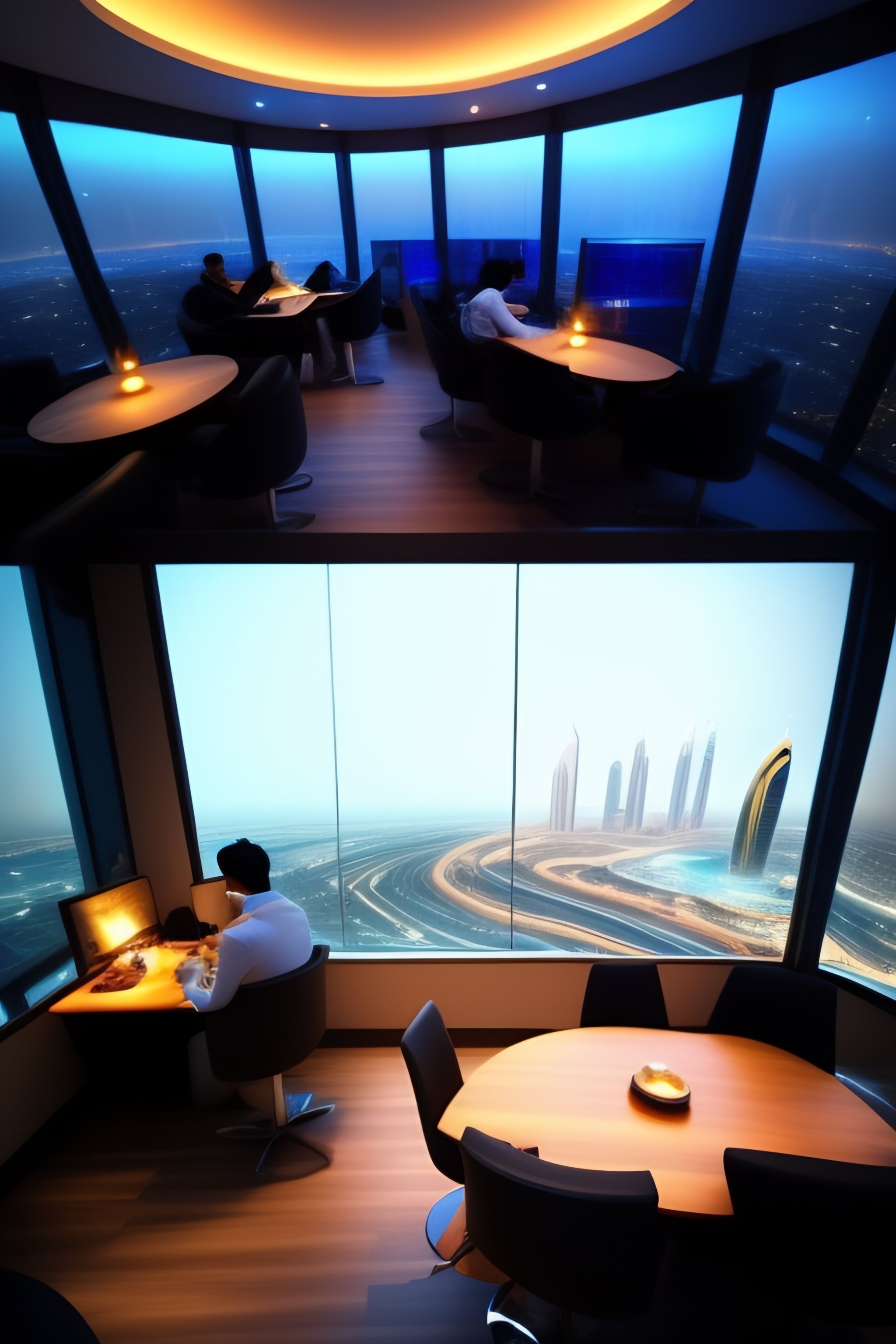 Lexica - Dubai skycrapers room with programmer coding with coffe