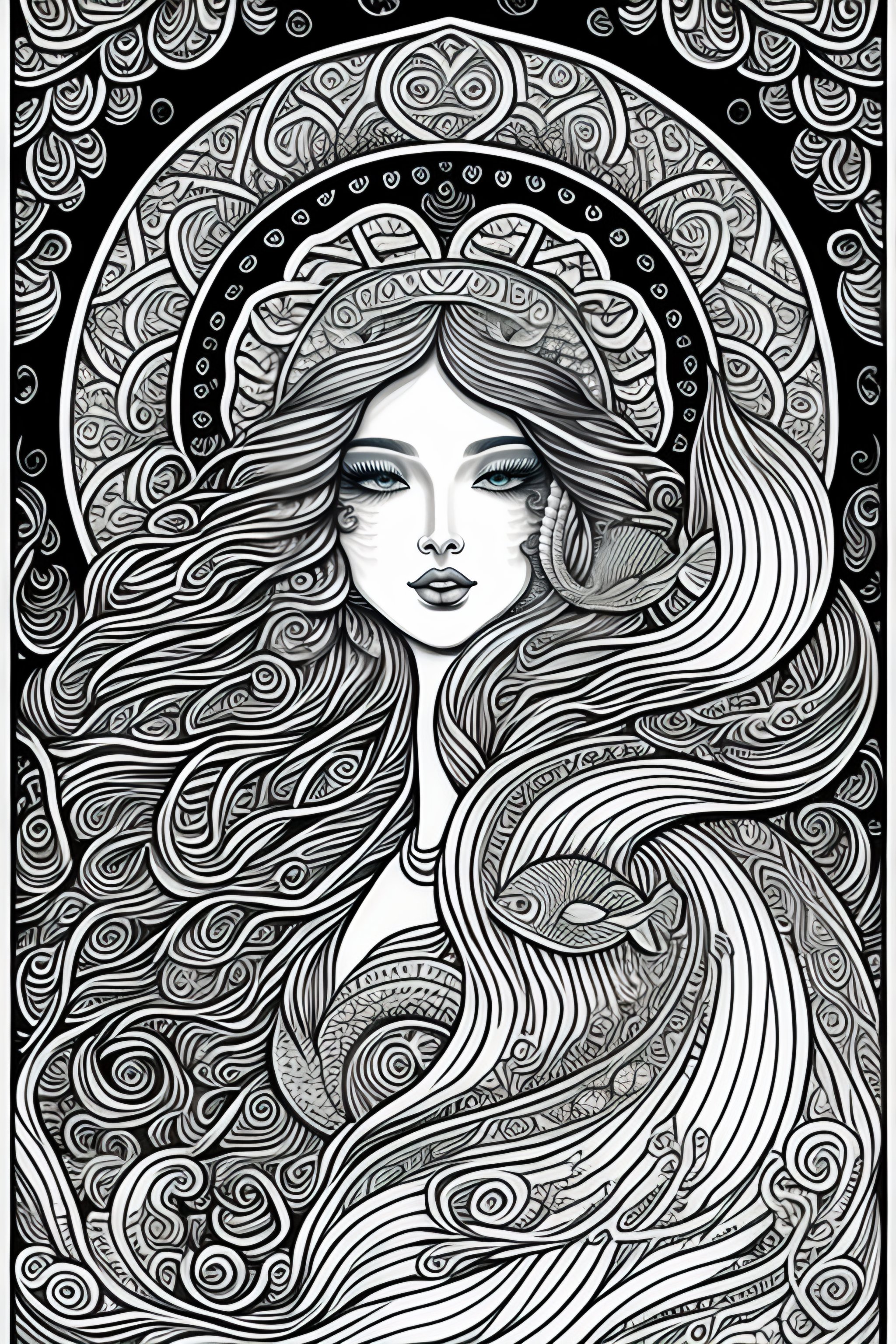 Lexica - "Goddess of the Sea" is a coloring page featuring a detailed ...