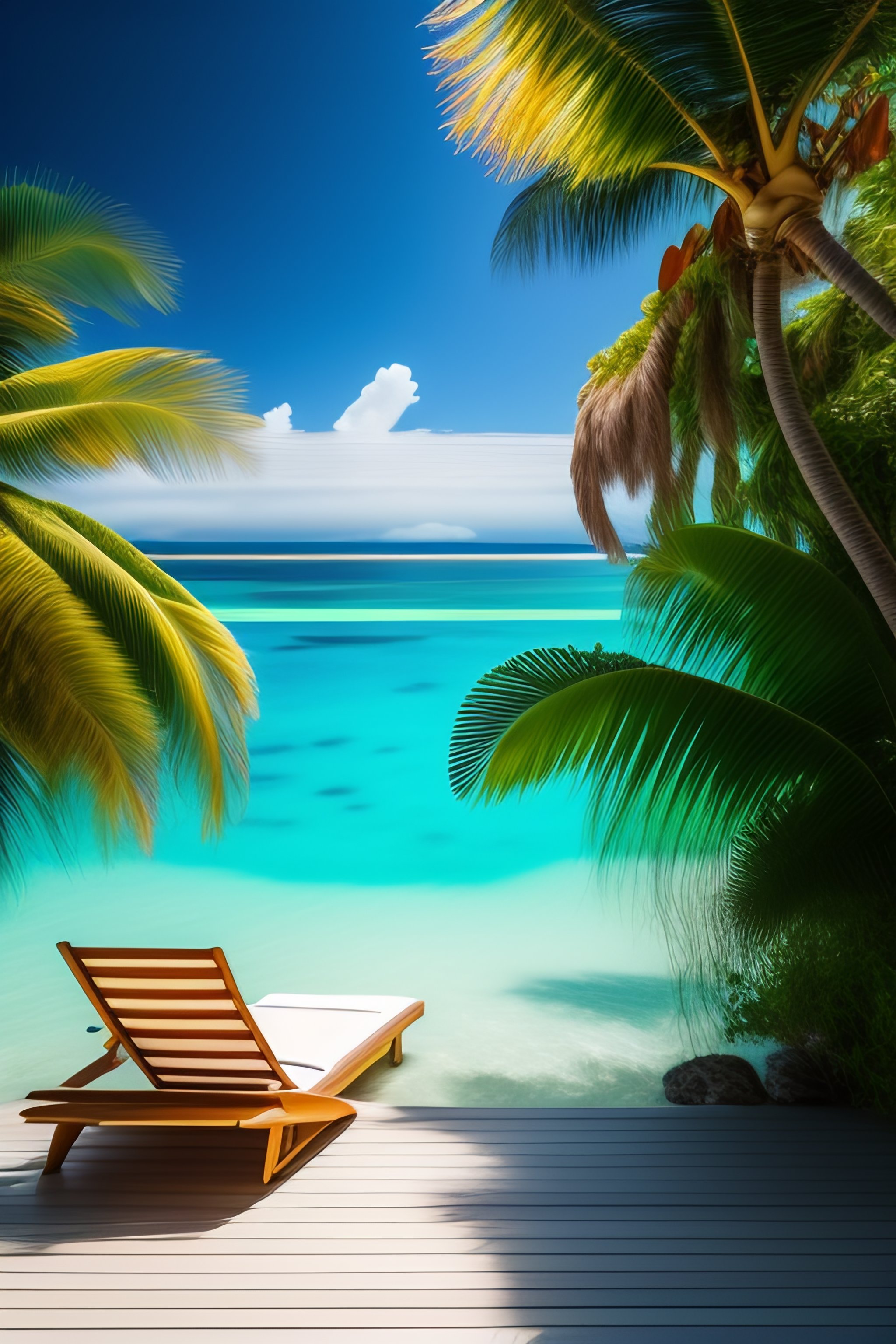 Lexica - French polynesia cottage in the ocean, midday, orchids, lounge ...