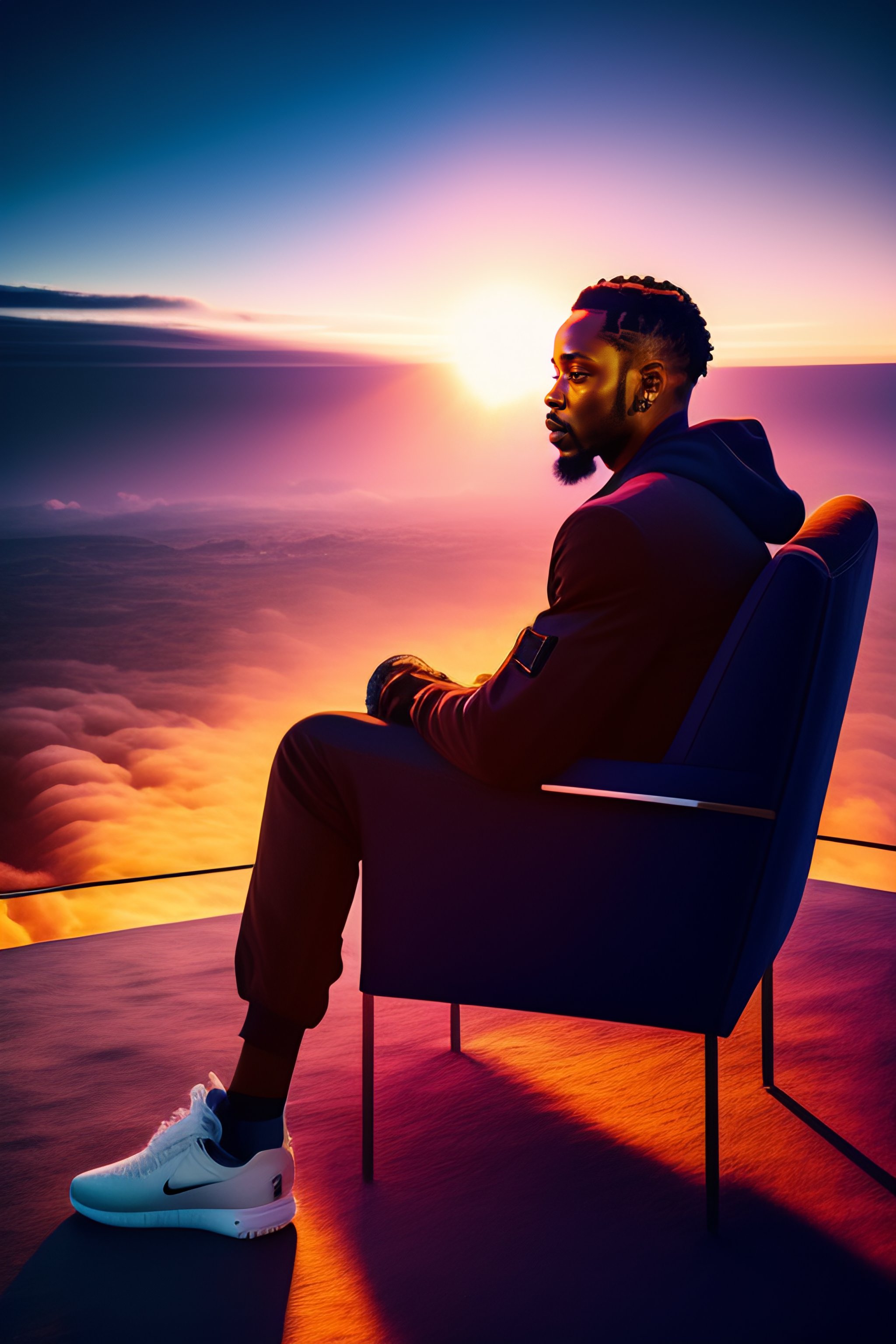 Lexica - Kendrick lamar sitting on a chair floating over Earth, 4k ...