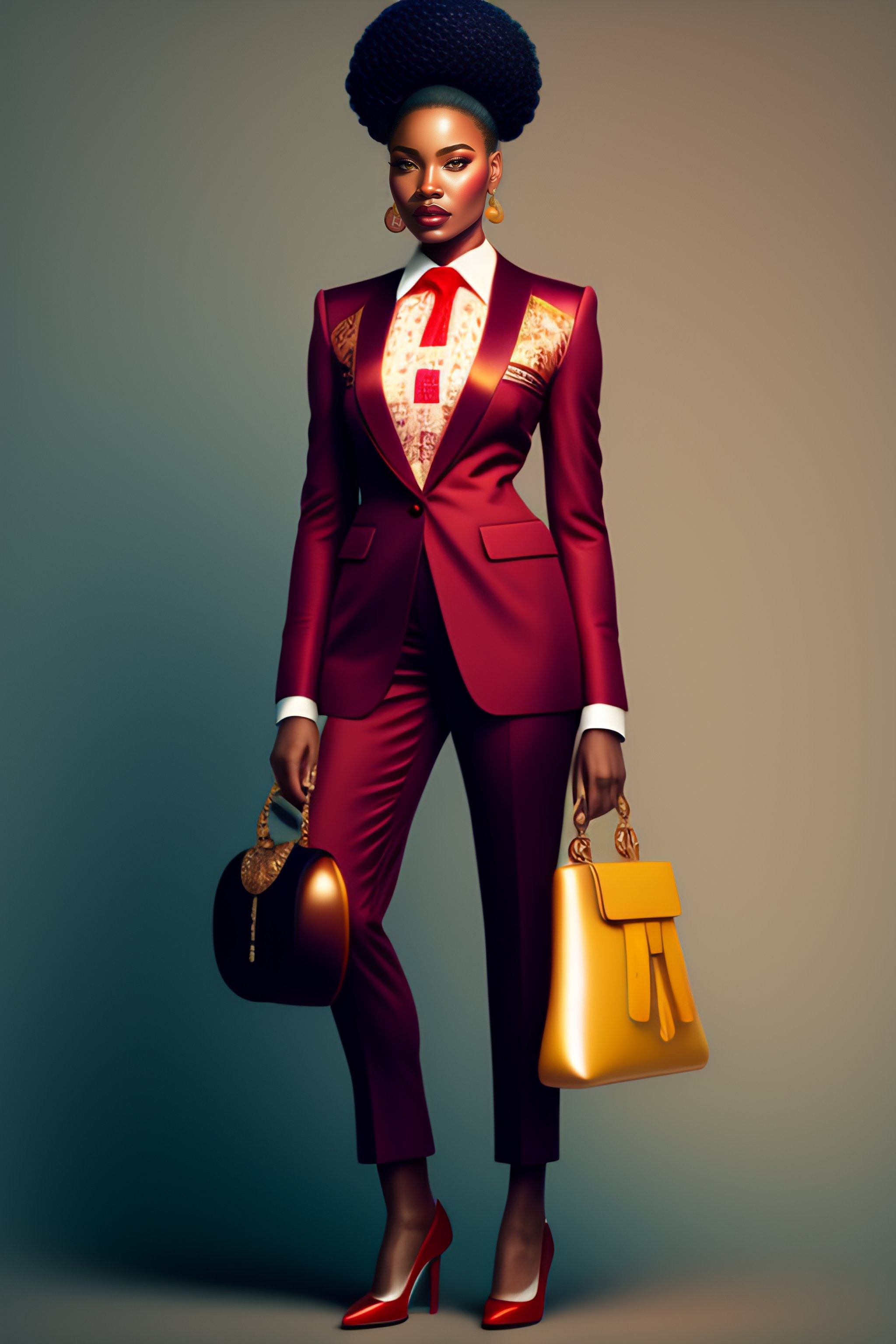 Lexica - A light-skinned african american woman, gucci three piece suit ...