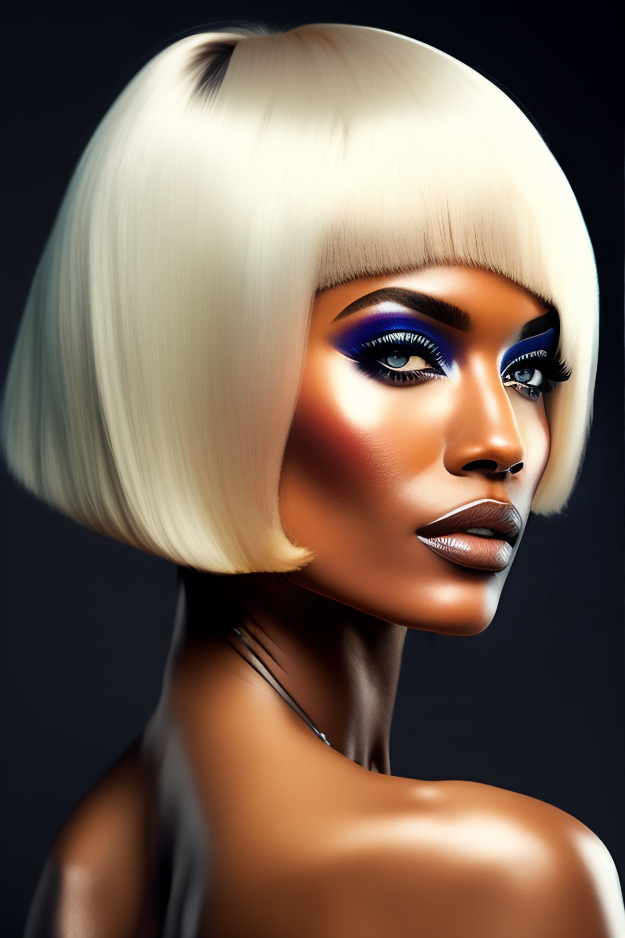 Lexica - Platinum bob cut hair albino model front pose