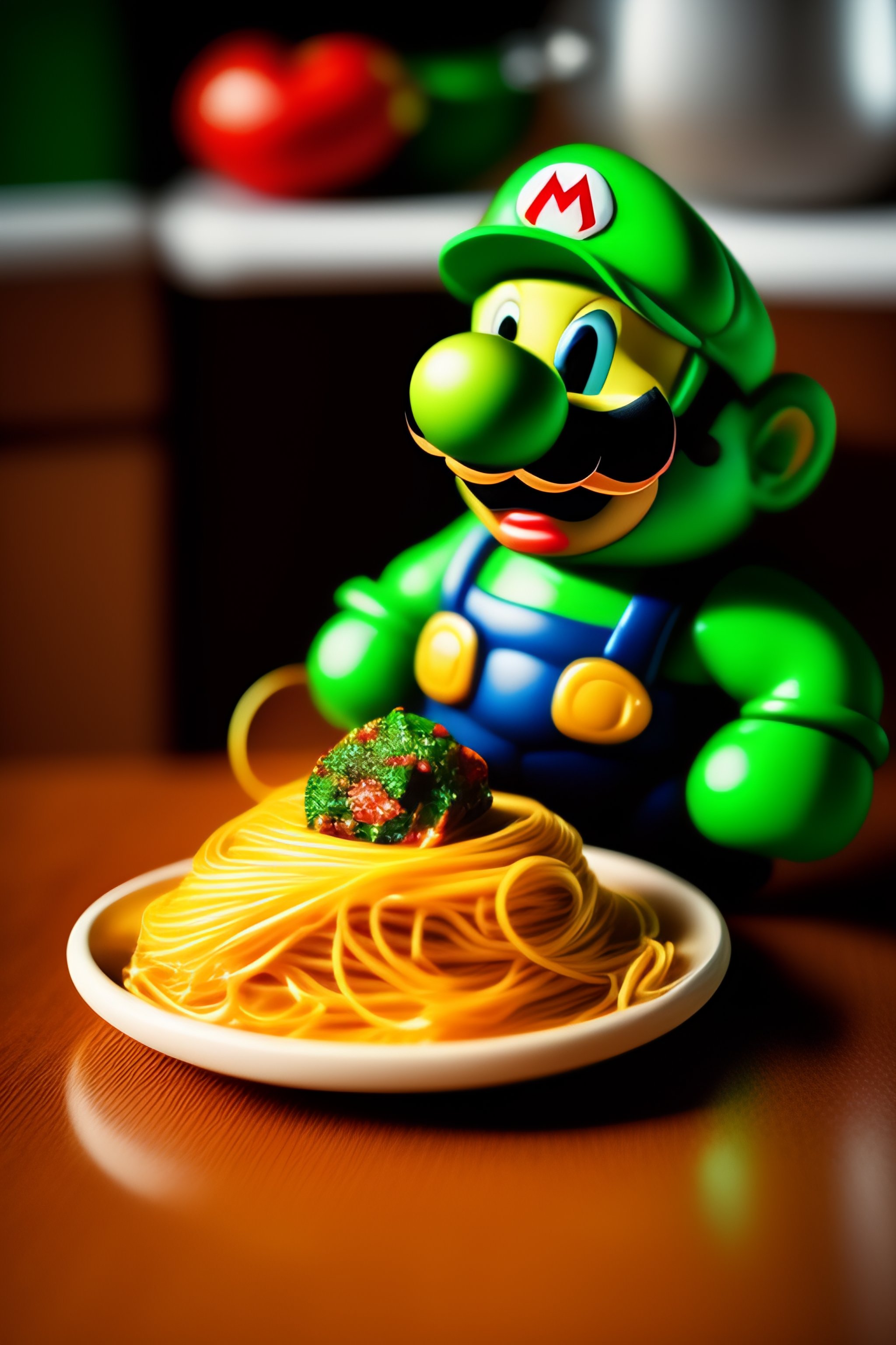 Lexica - In the world of mario batman eat pasta with yoshi