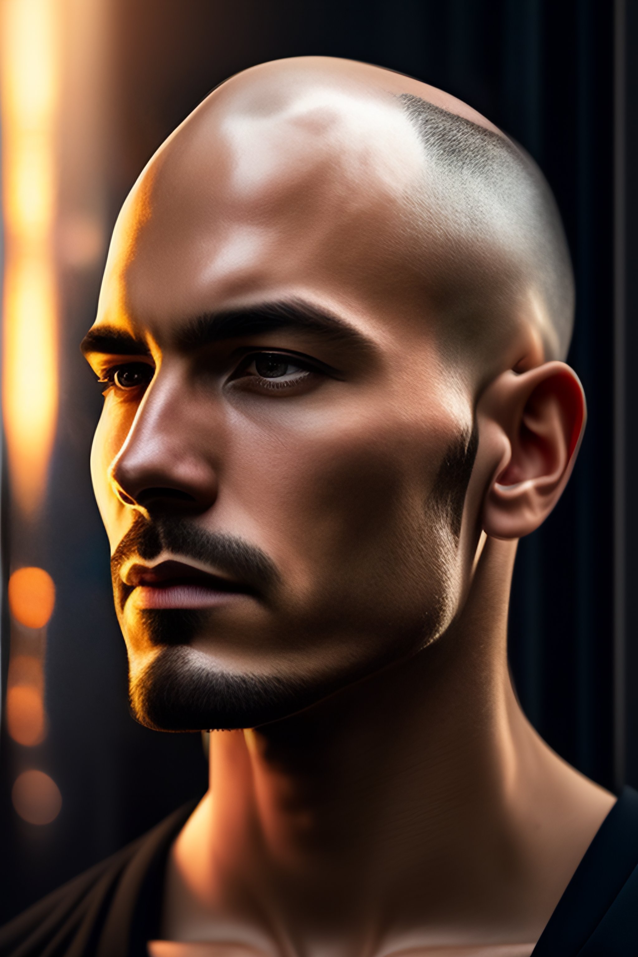 Lexica - Headshot, bald man, circuitry skin