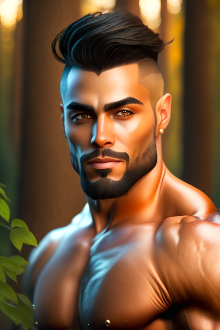 Lexica - Huge muscular man,standing in forest, tan skin, shoulder ...