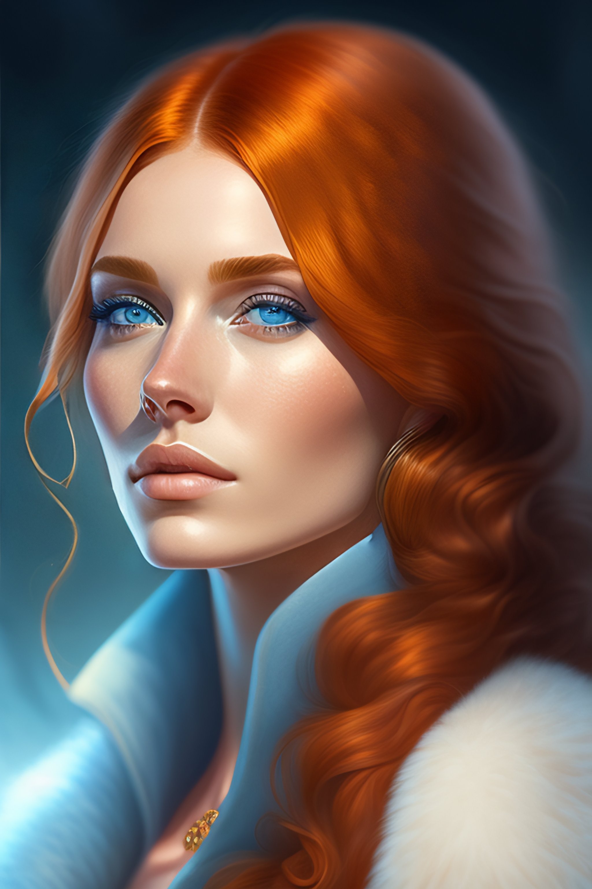 Lexica - A highly detailed illustration of ginger haired lady with blue ...