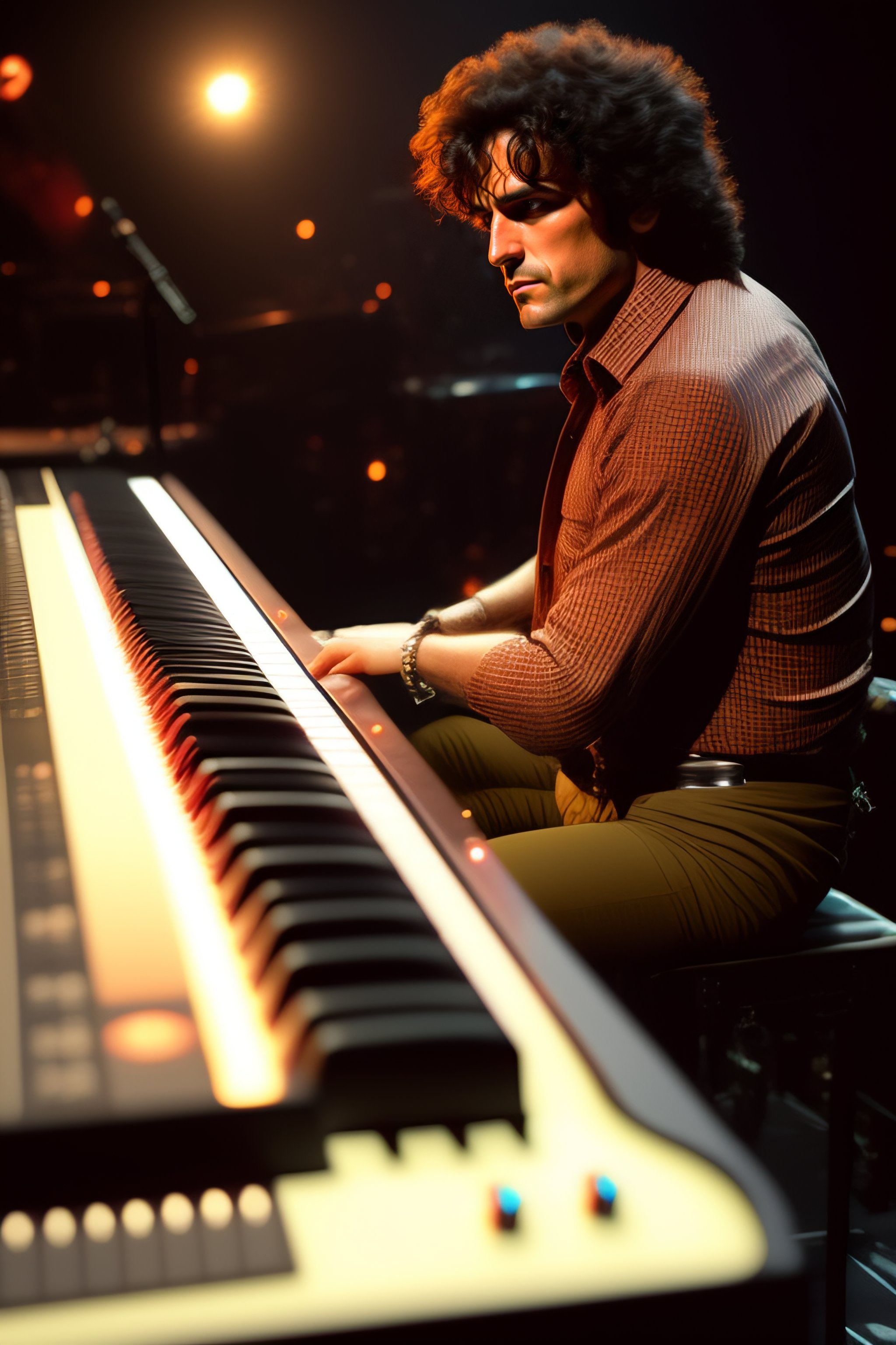 Lexica - Rock man keyboardist on a stage. He is Caucasian with short ...