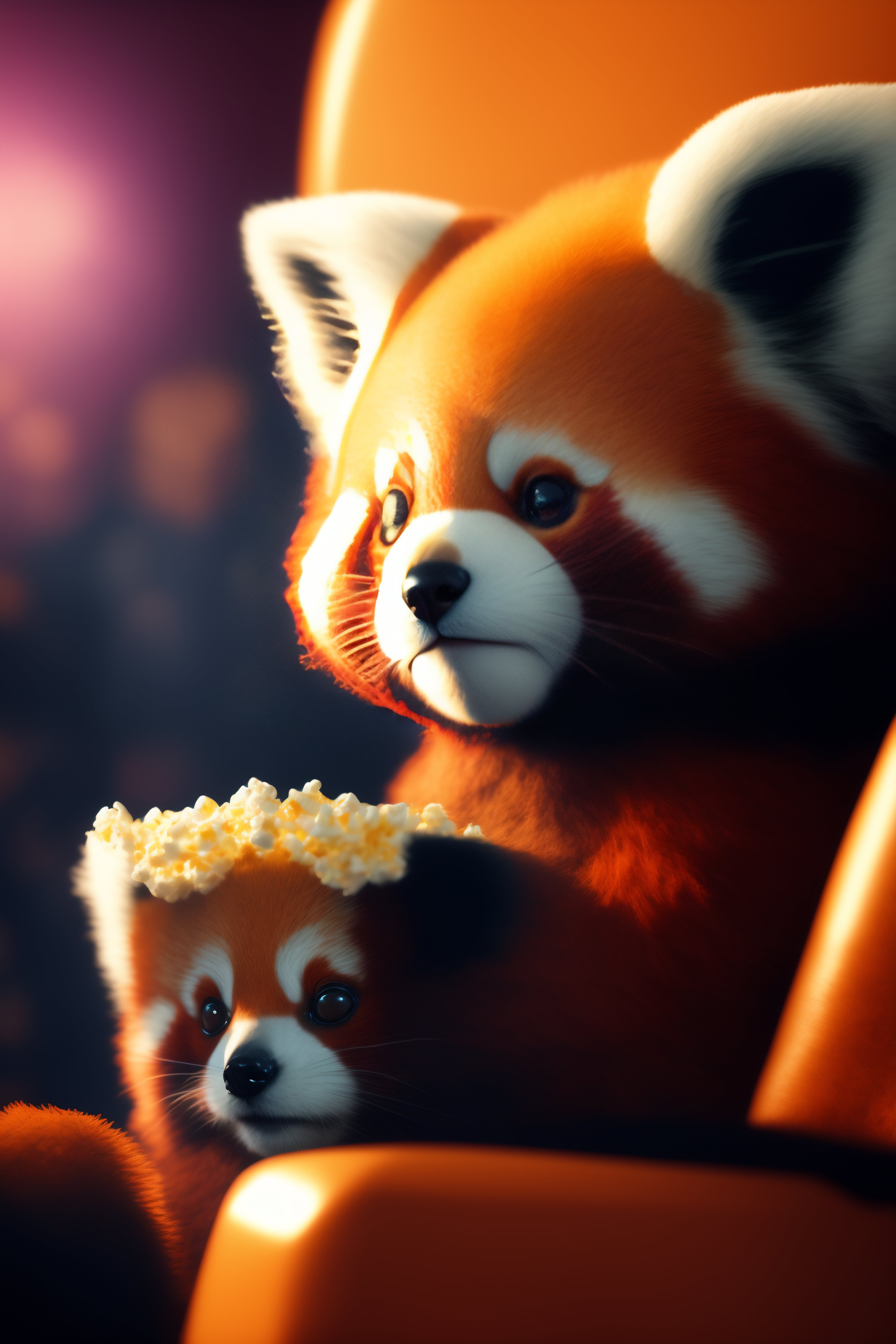 Lexica - Cute small humanoid red panda sitting in a movie theater ...