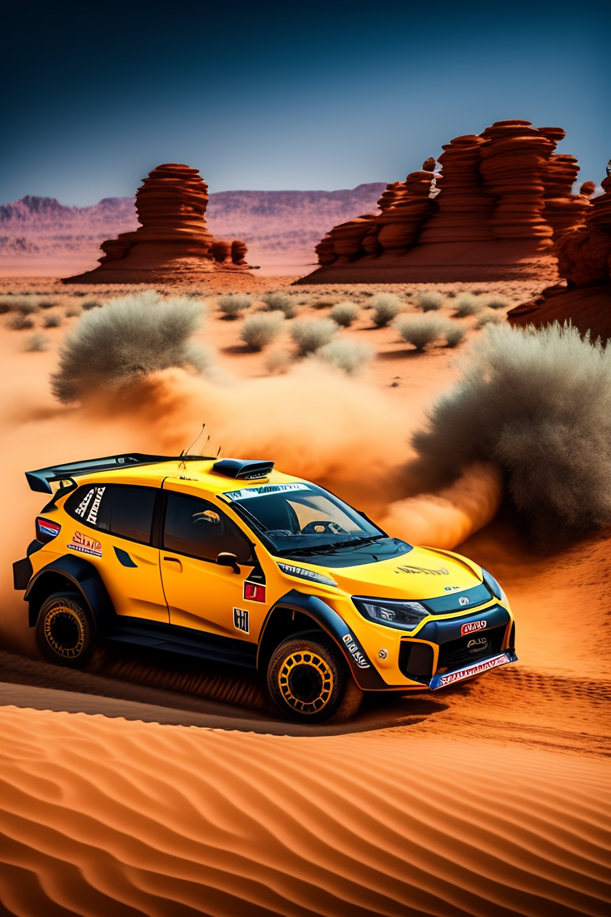 Lexica - Lada rally in desert, cinematograph