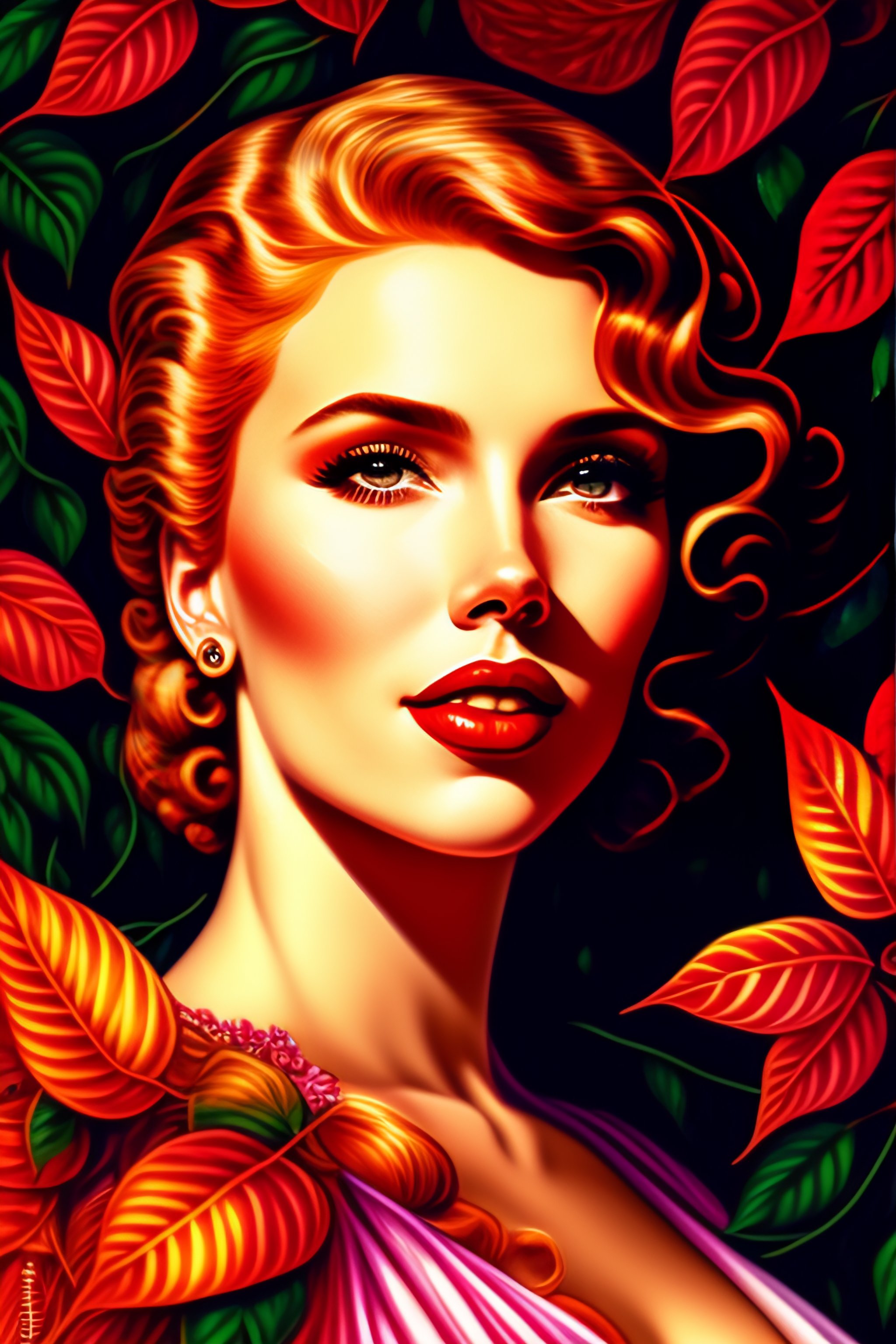 Lexica - Scarlett Johansson in art-nouveau style. falling leaves and ...