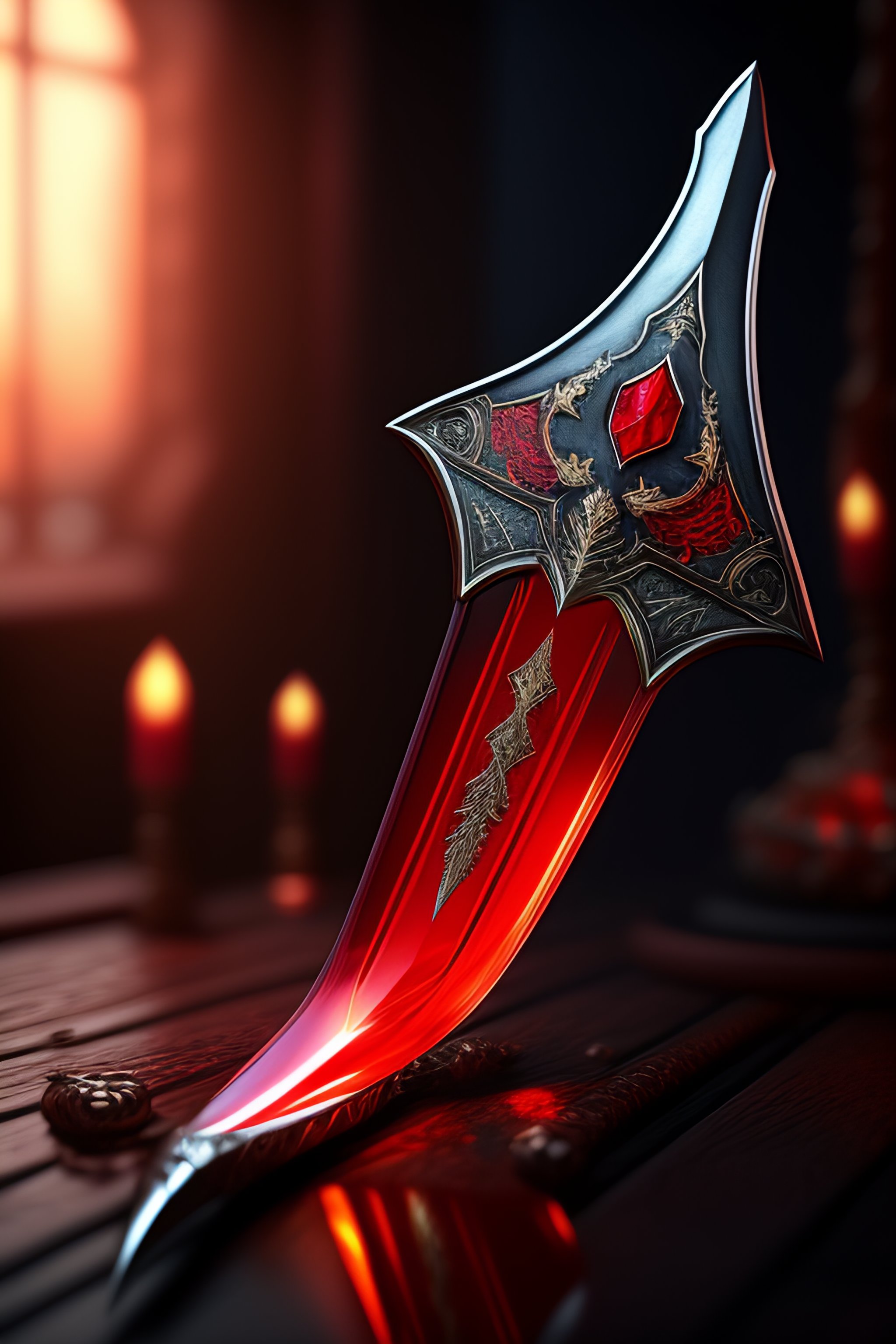 Lexica - Fantasy longsword made of transparent red glass, evil magic ...