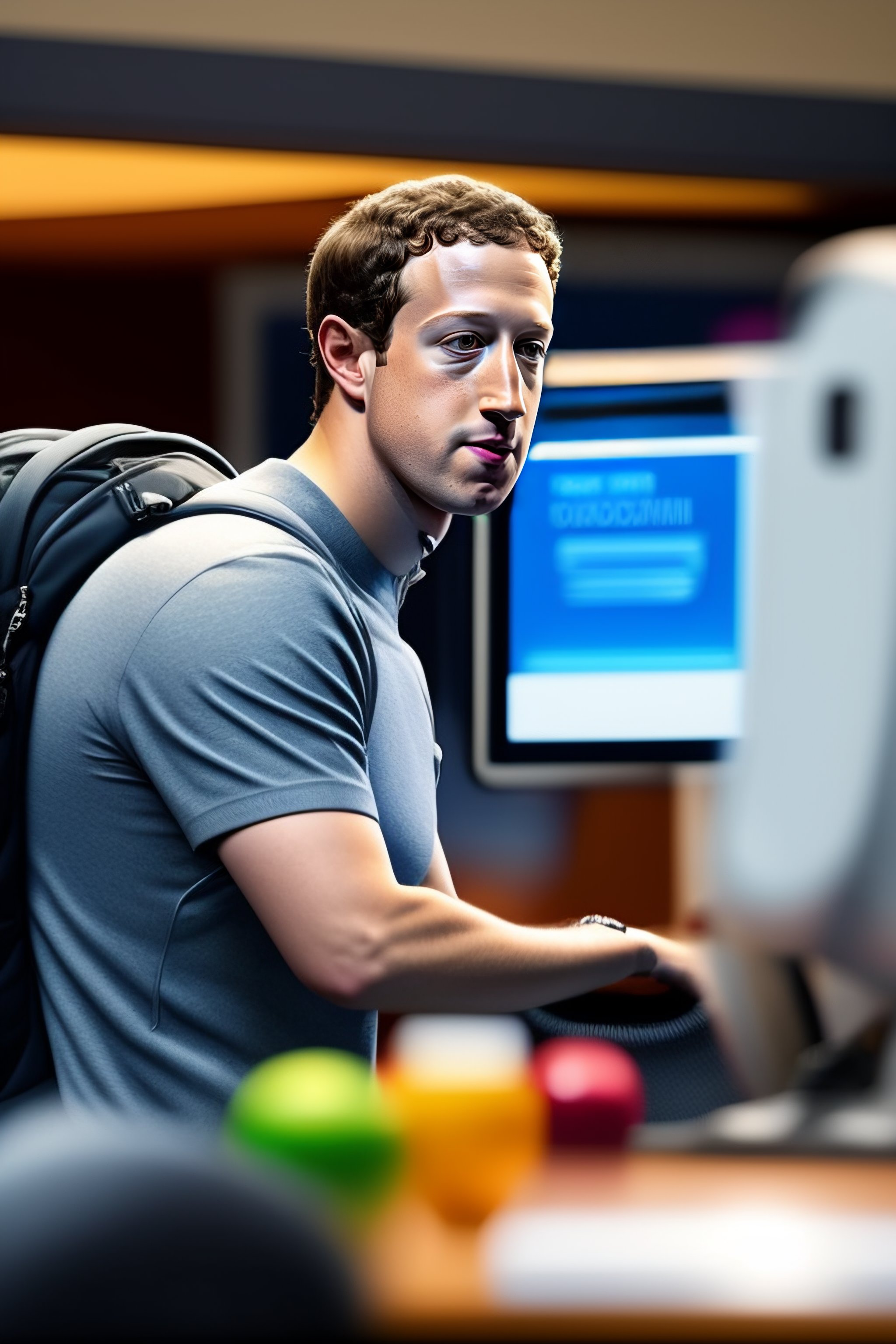 Lexica - Depict Mark Zuckerberg as a school bag