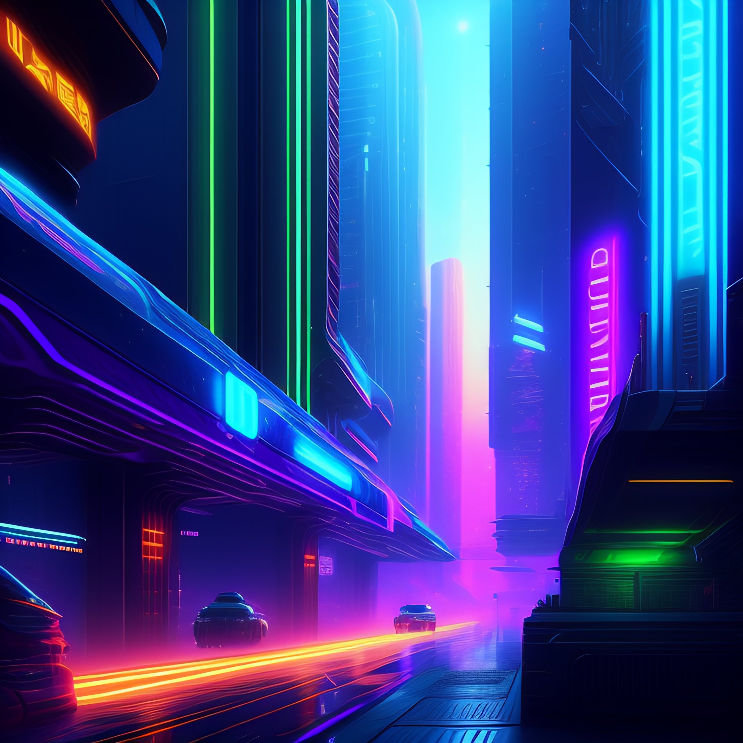 Lexica - Detailed cyberpunk background, green blue colors, neon fine ...
