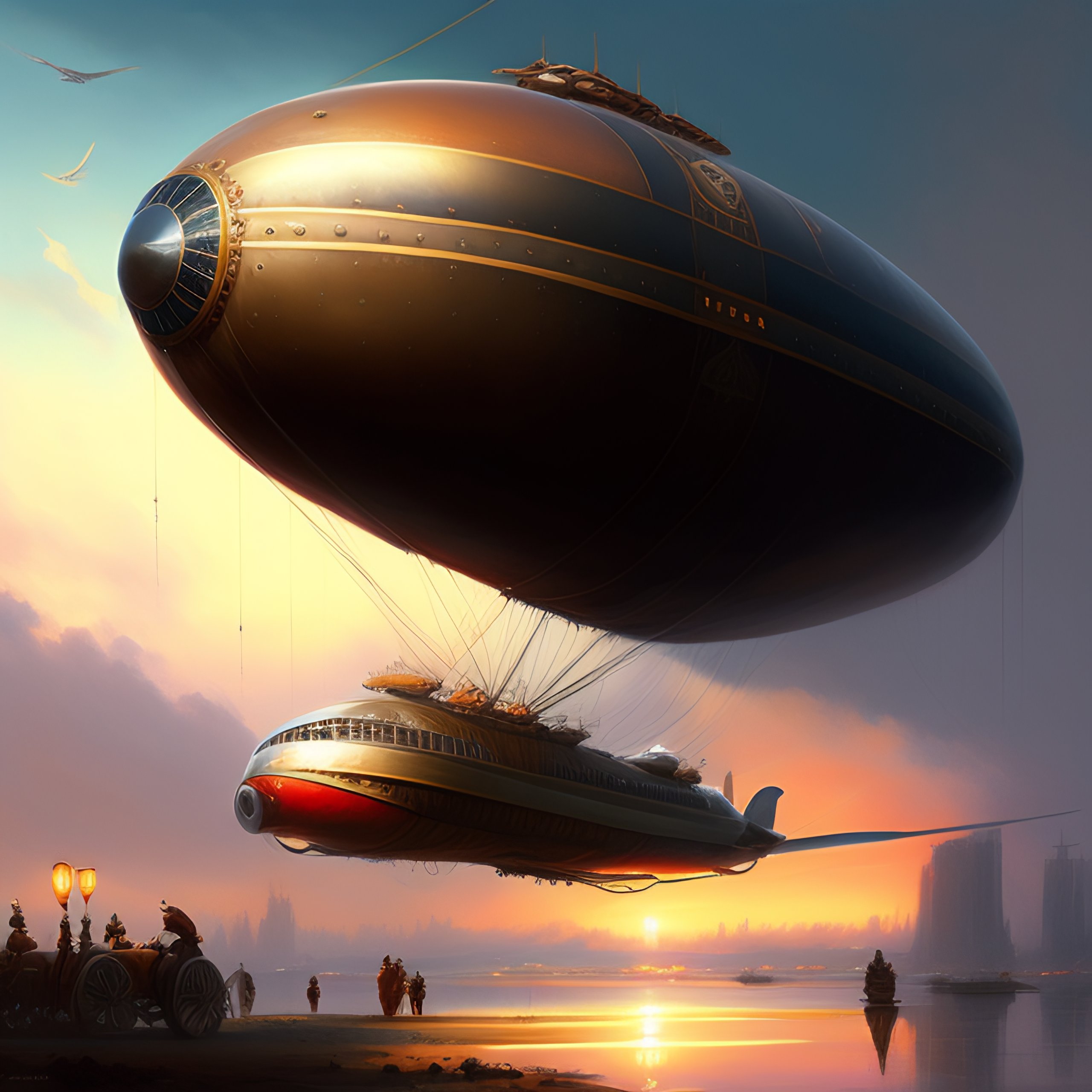 Lexica - Steam punk airship painted by raymond swanland