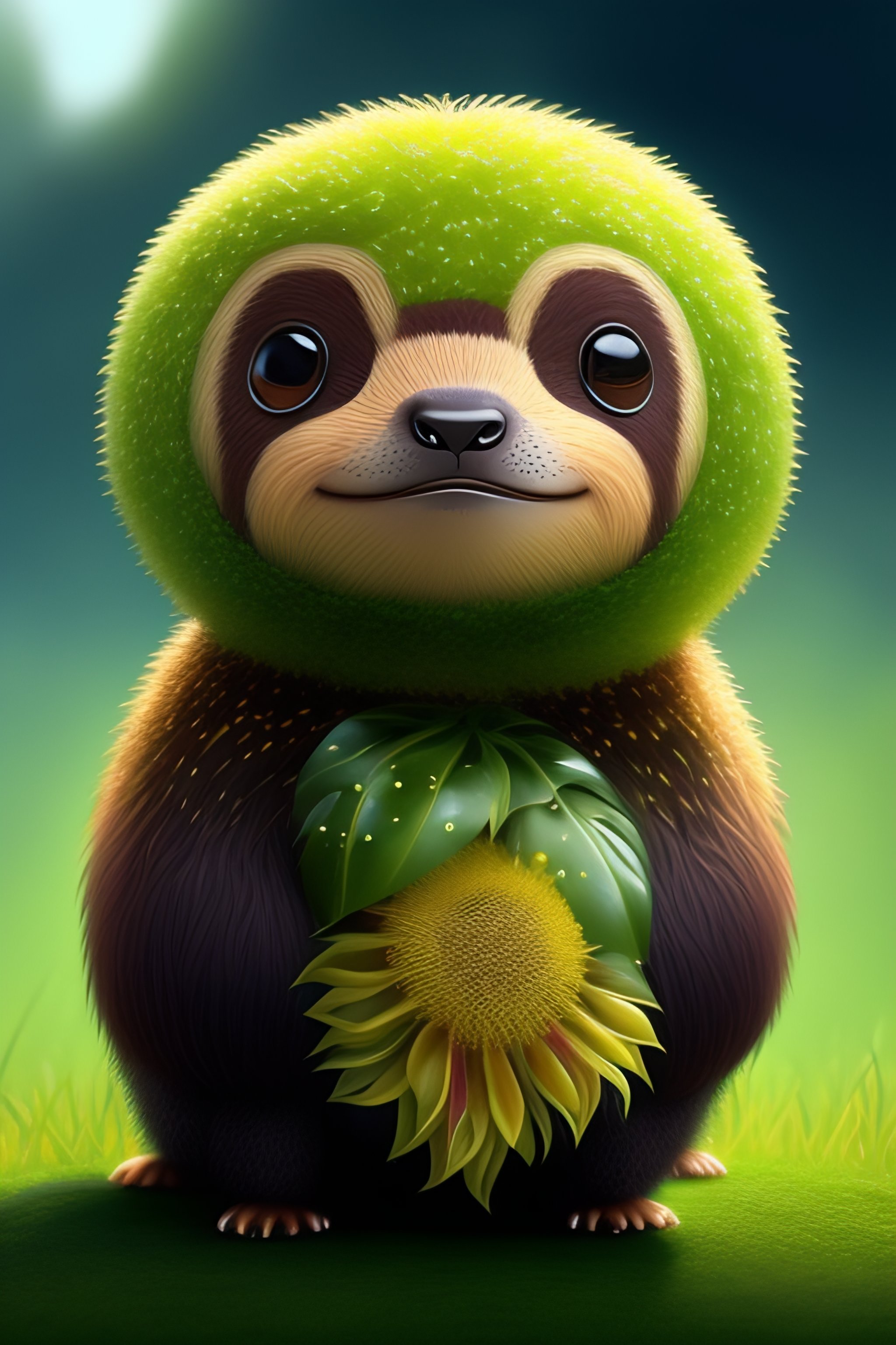 Lexica - An adorable grass type sloth with large, dazzling eyes and a ...