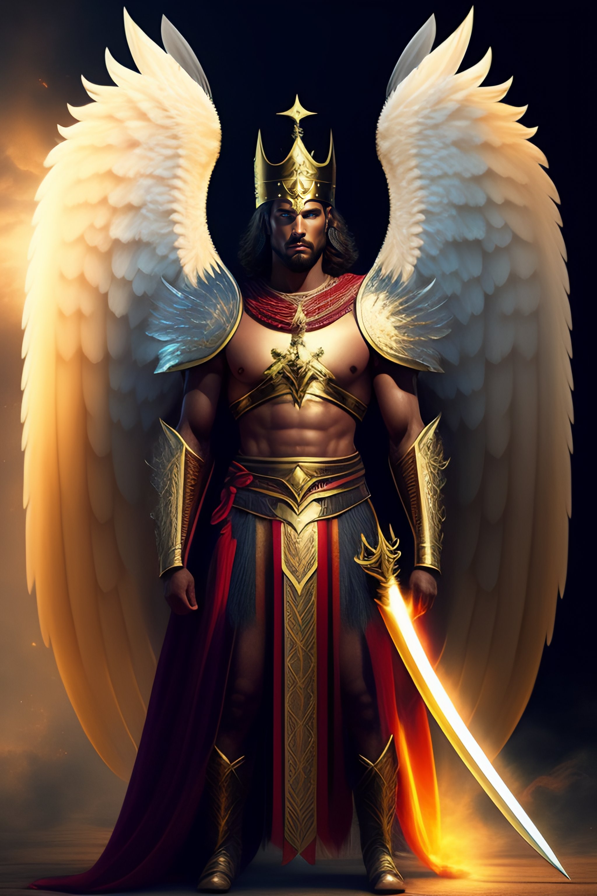 Lexica - Angel wings hell magic sun male armor god arrows bow king ...