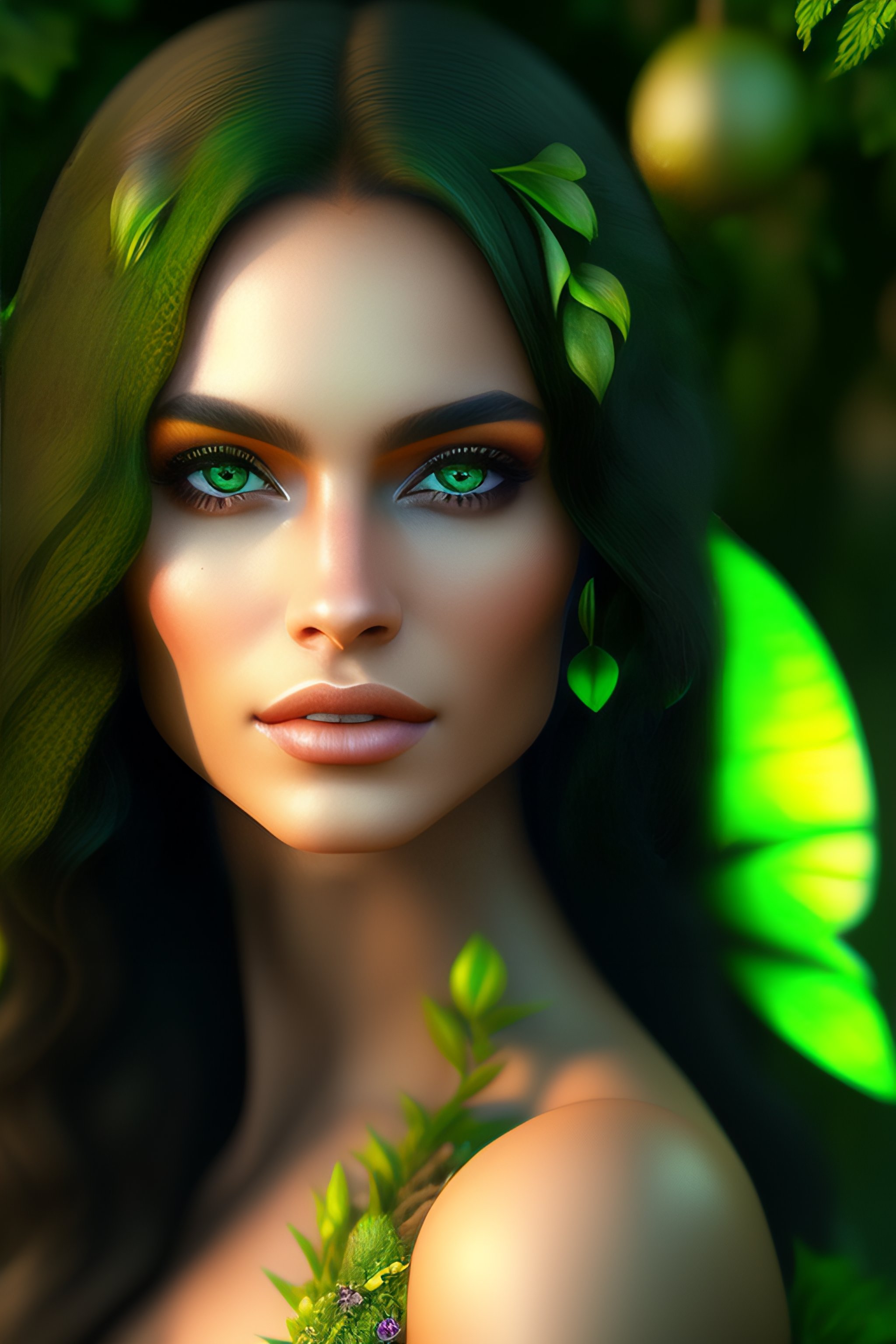 Lexica - Fairy world nymph, Green colors, wide angle, hyper realistic, beautiful body, detailed ...