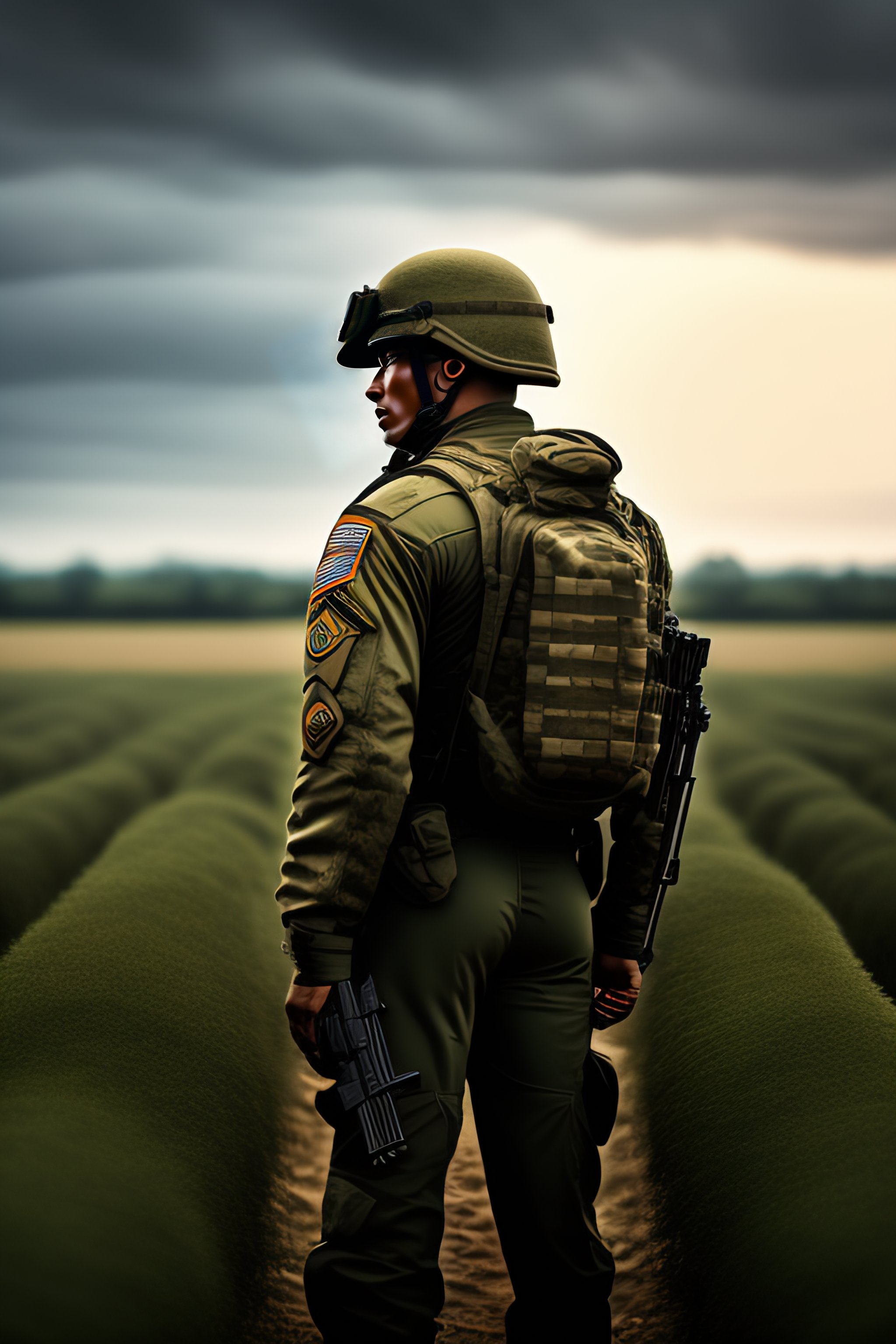 Lexica - Realistic future soldier in a field of bullets