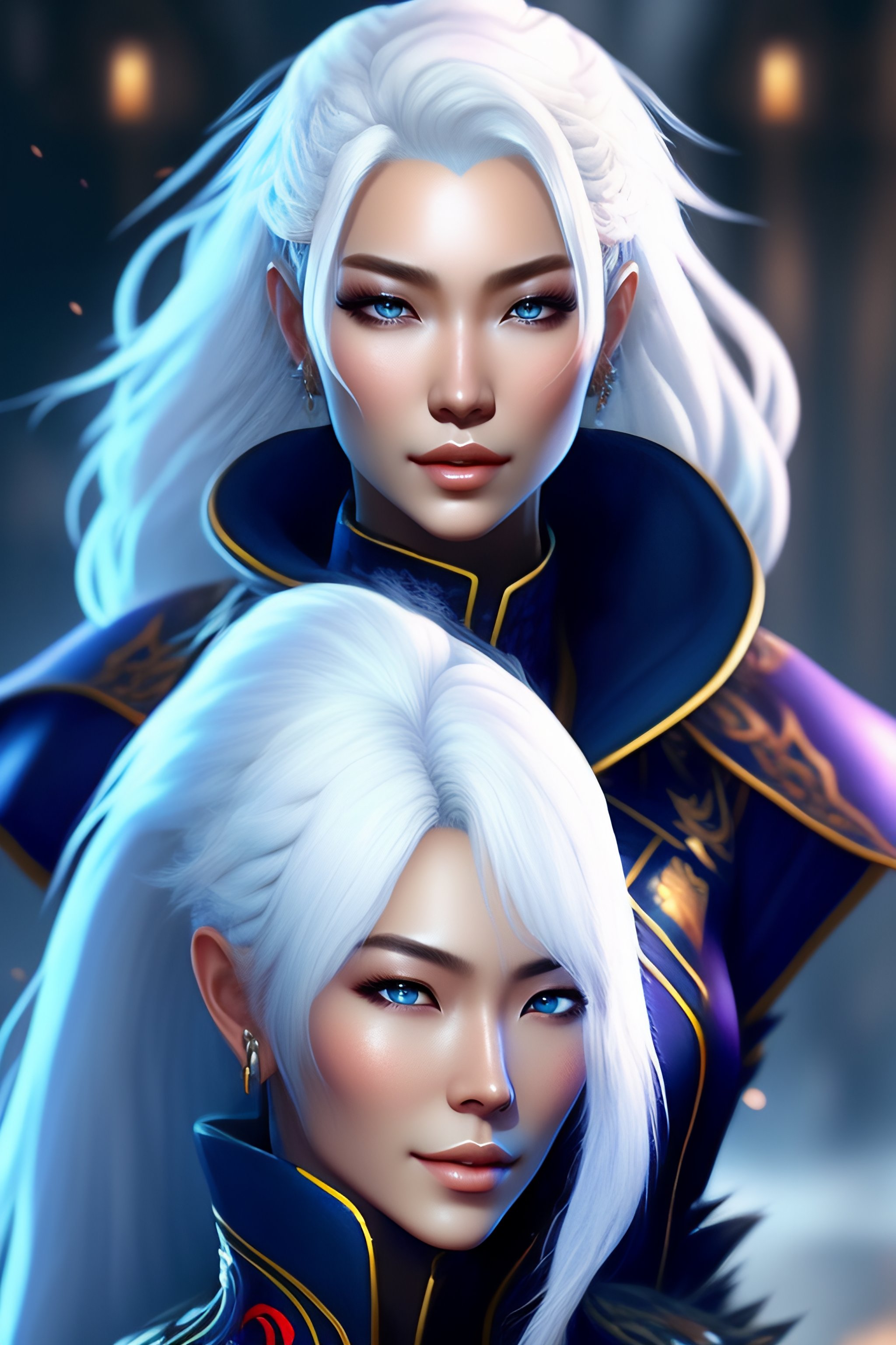 Lexica - White hair woman blue jacket Korean in the style of world of ...