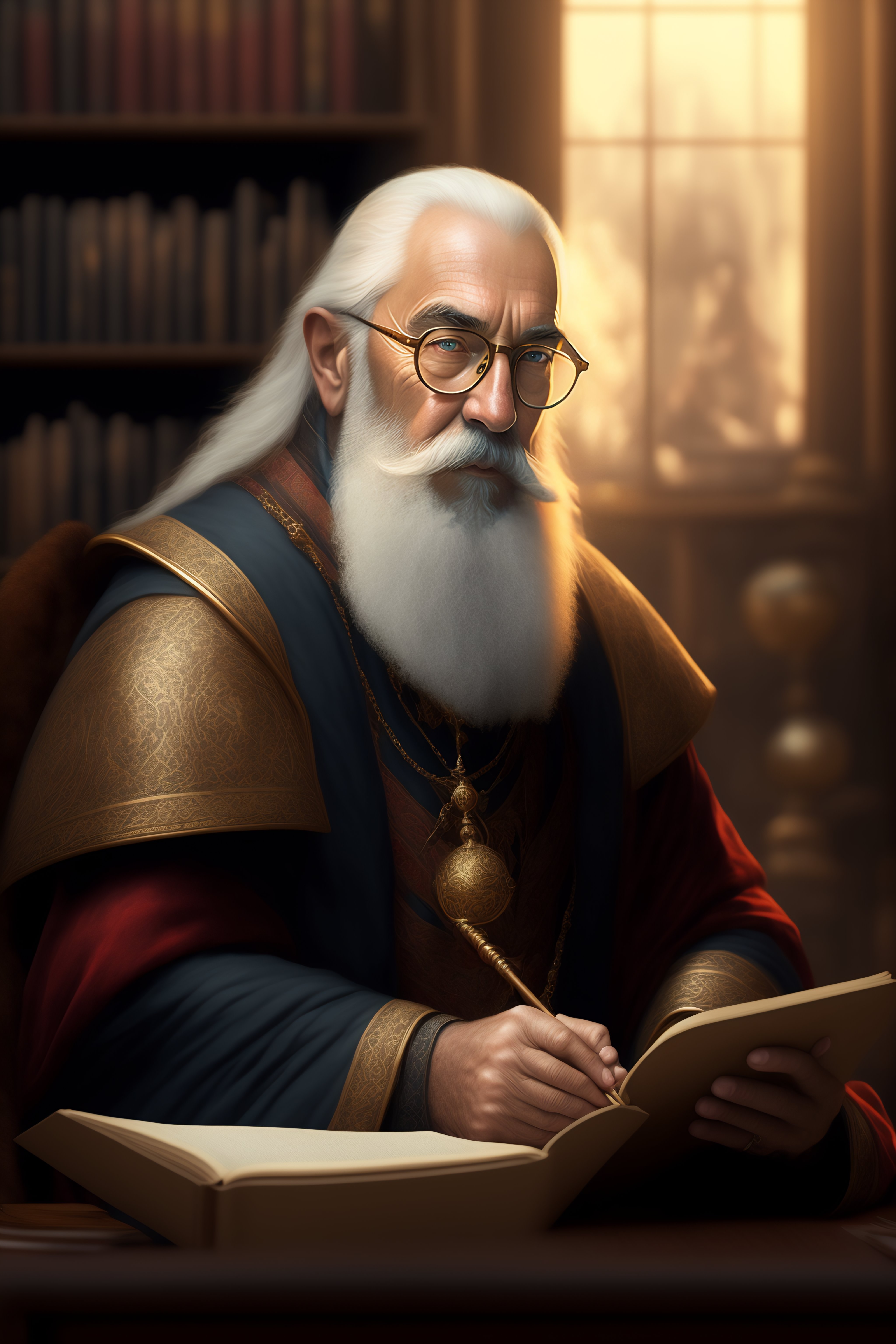 Lexica - Portrait of an old medieval wizard with long beard and round ...