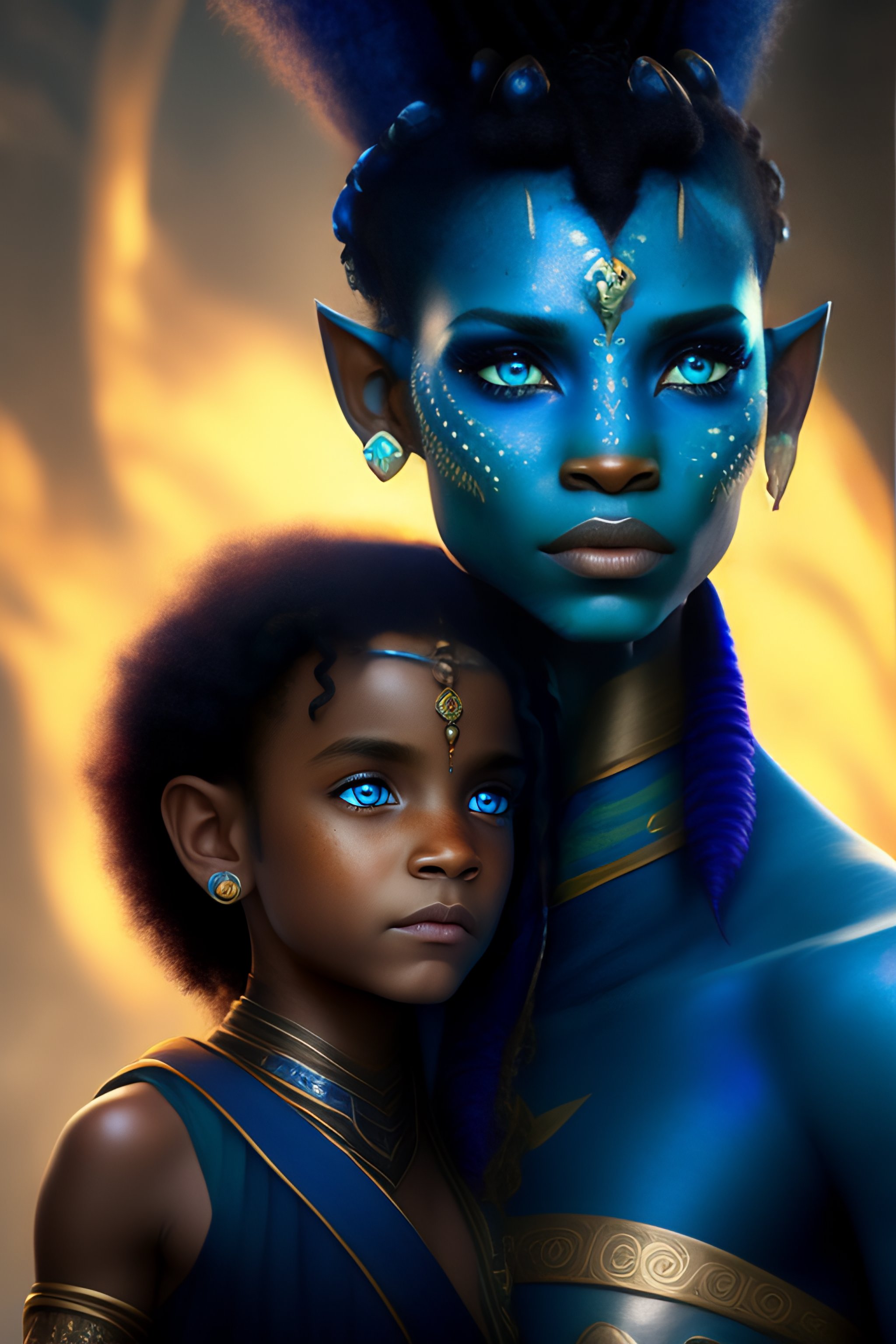 Lexica - Neytiri from avatar with black curly hair blue eyes and a ...