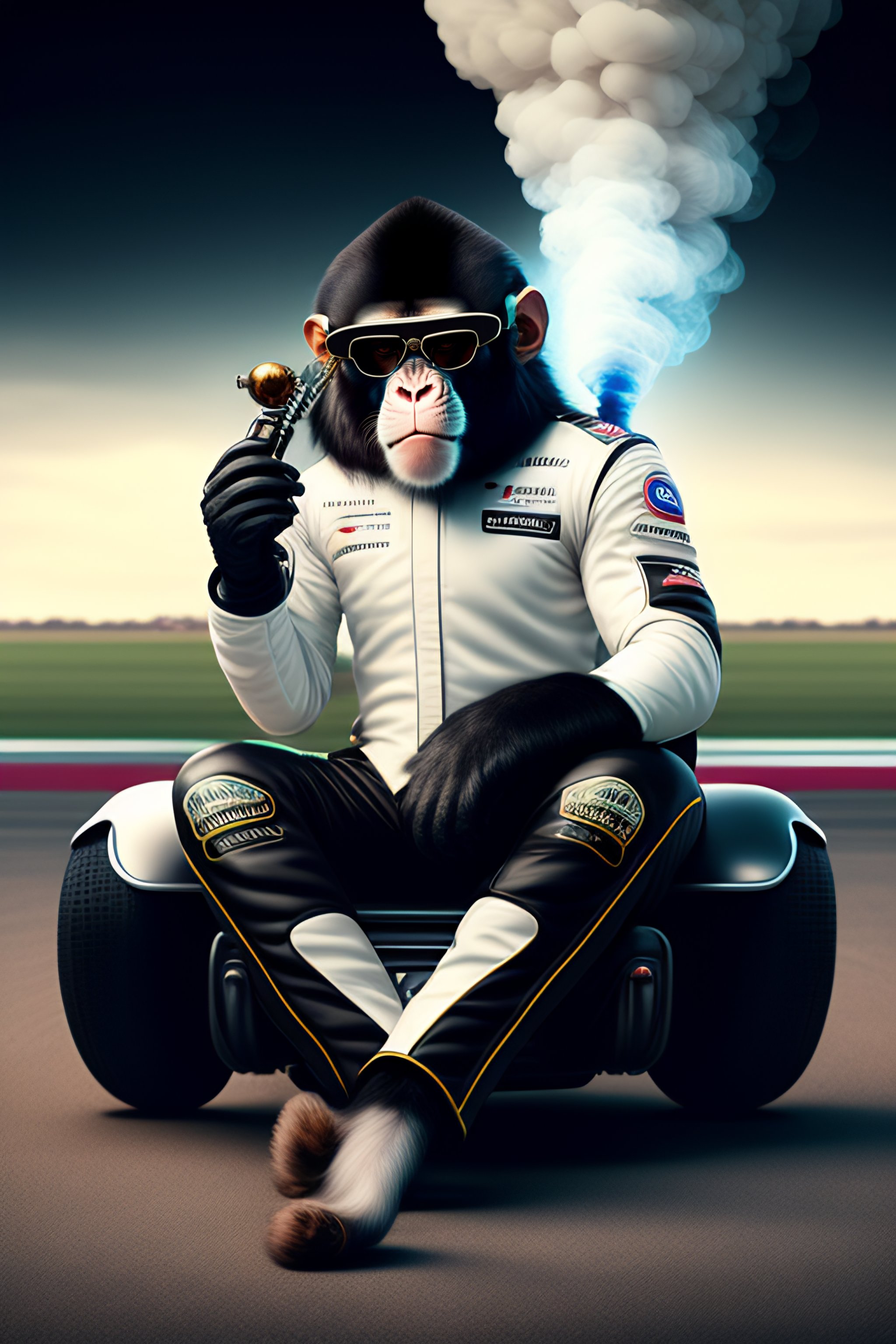 Lexica - Black and white monkey smoking a pipe with racing motorsport ...