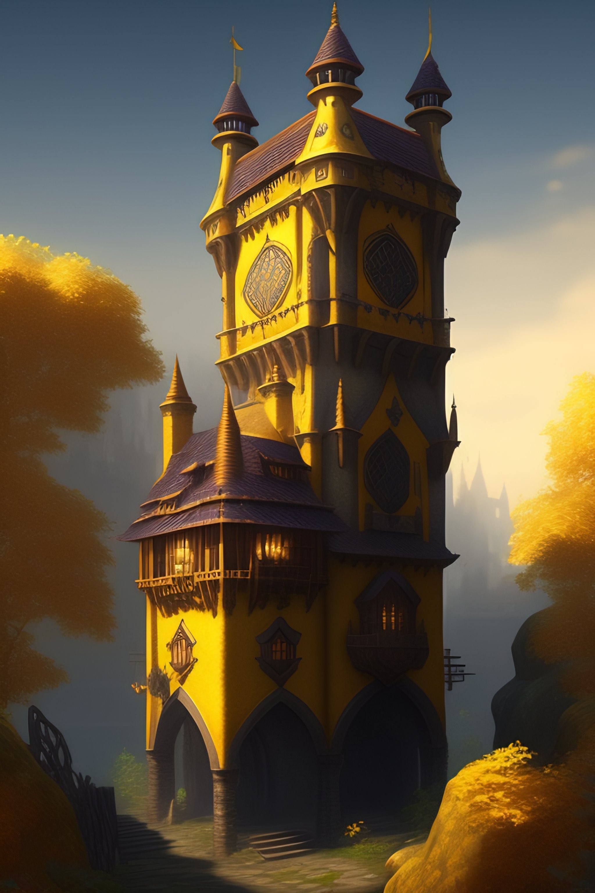 Lexica - A small medieval yellow tower with two floors between city ...