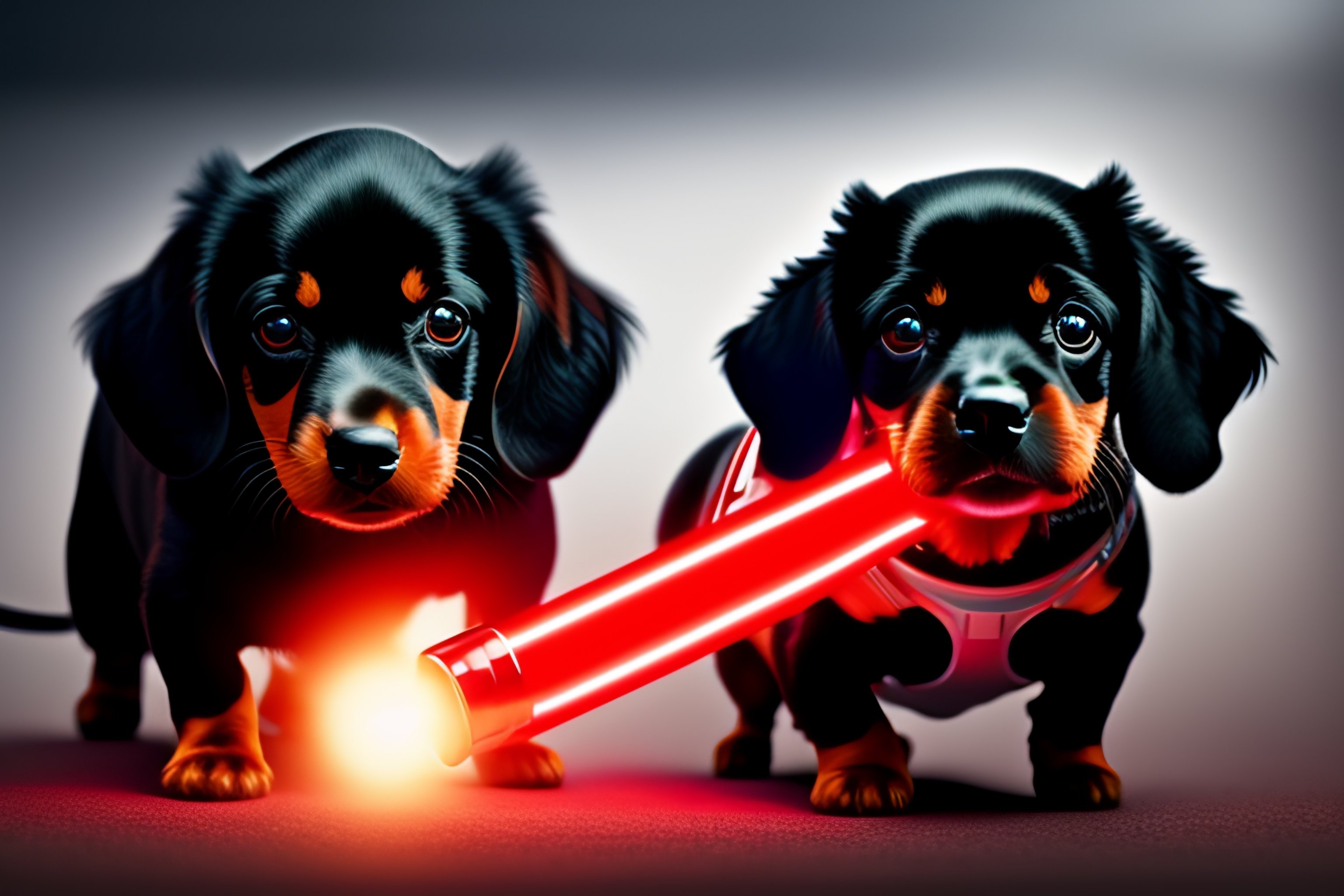 Lexica - Darth vadar and small black long haired dachshund with a red ...