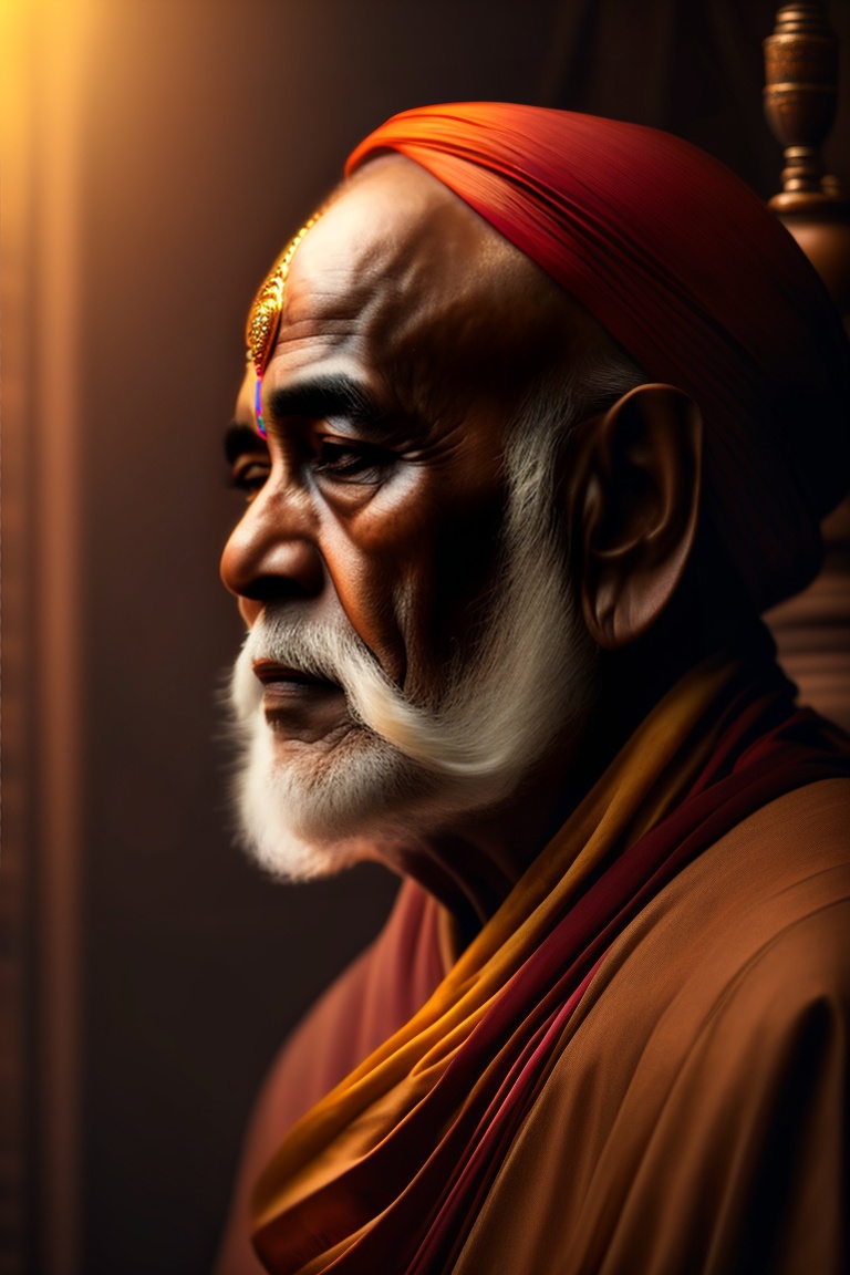 Lexica - An Old Indian monk, cinematic lighting, portrait mode