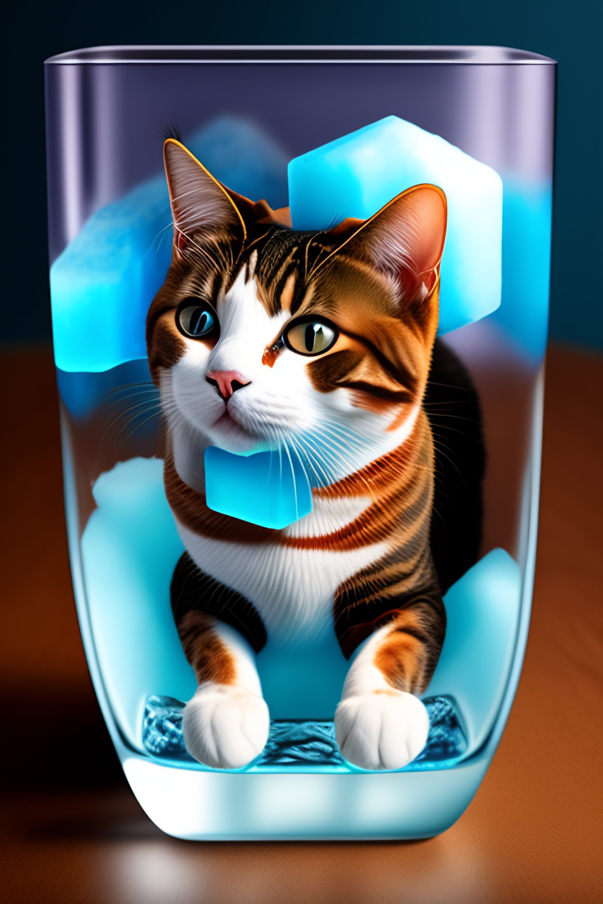 Lexica - A cat is frozen inside ice block of irregular shape.