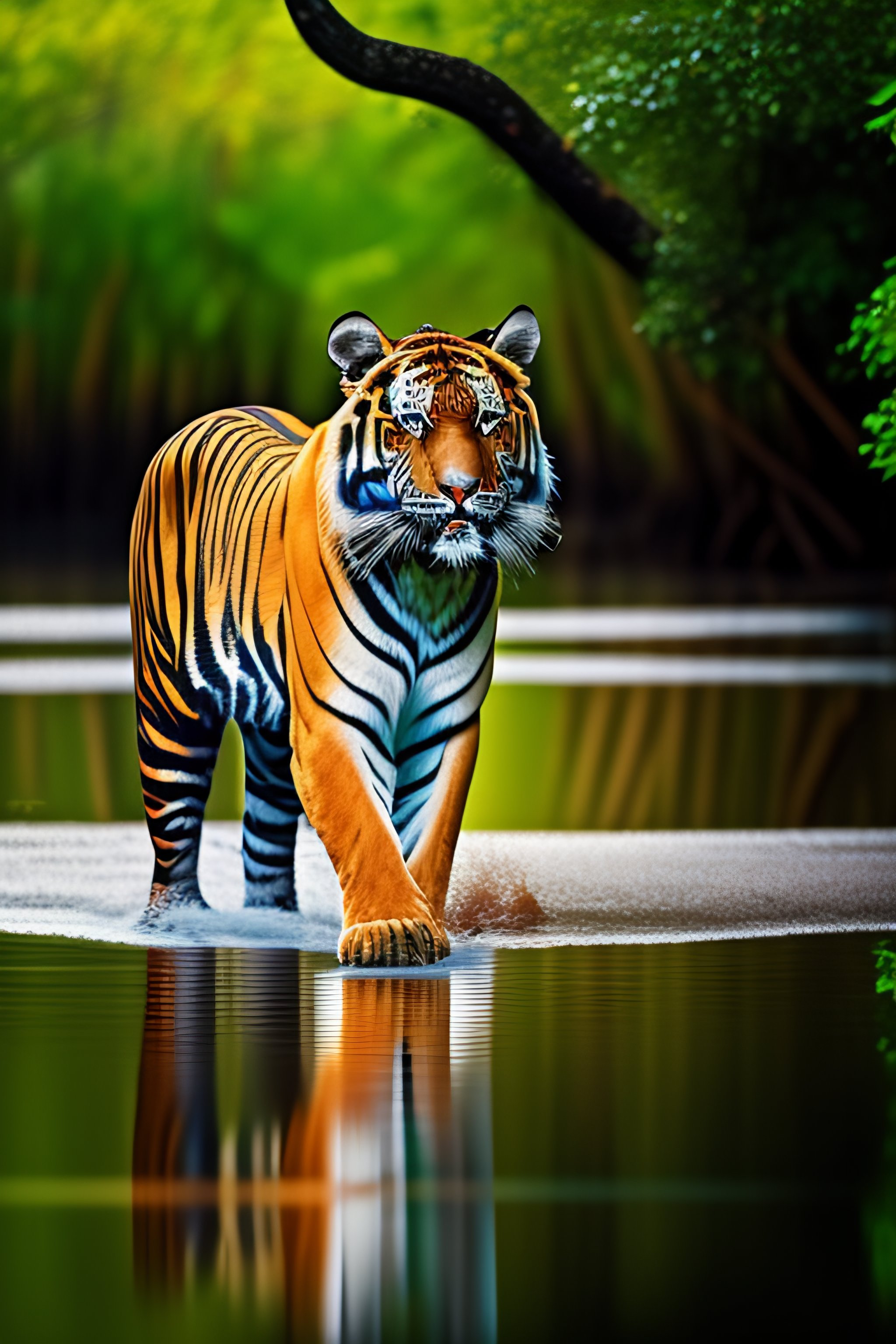 Lexica - A full body of an angry tiger waking in the mangrove forest ...