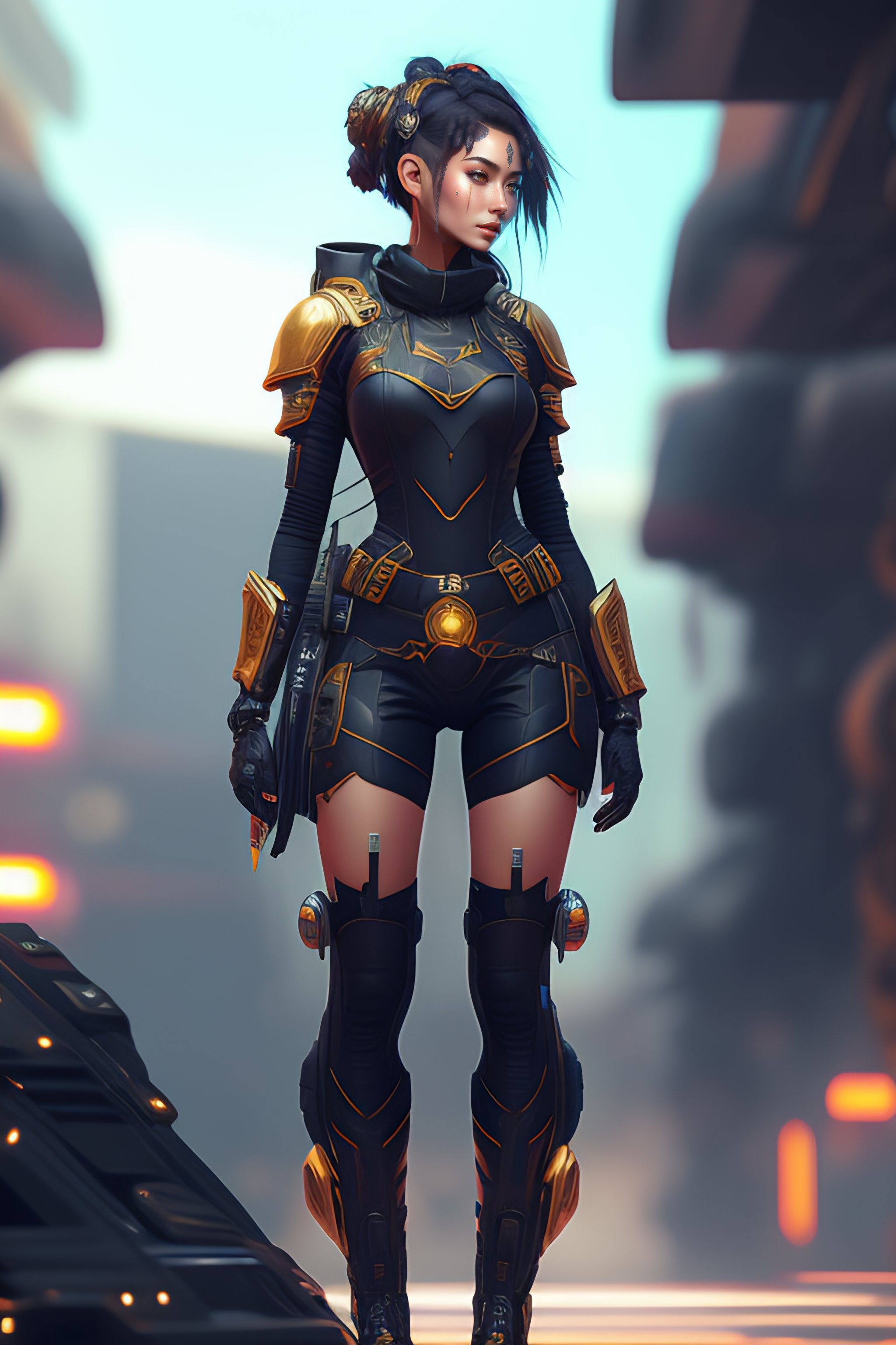 Lexica - Mech Punk clothes with short hair girl, battle status, hyper ...