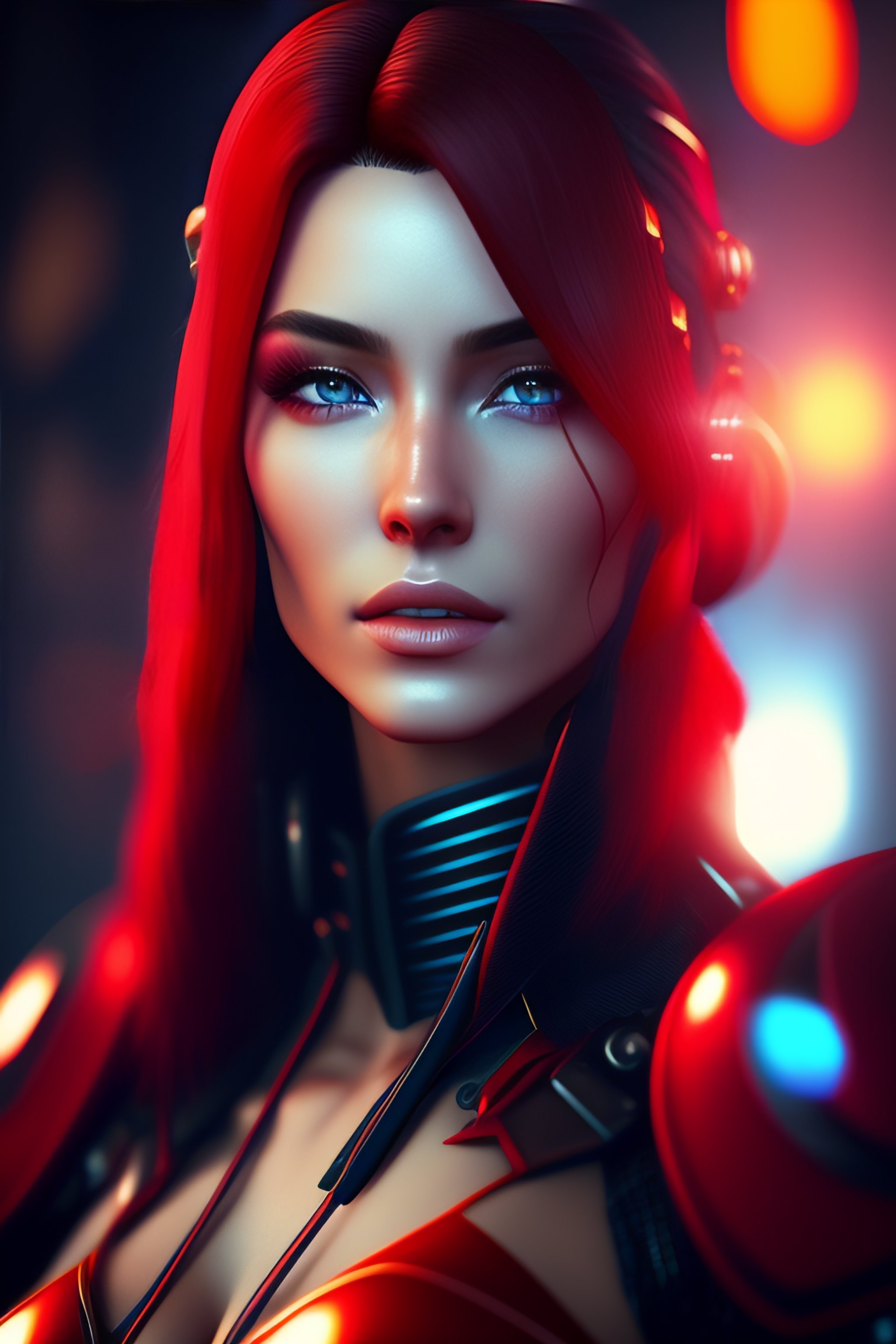 Lexica - Cyberpunk, beatiful woman, red eyes, unreal engine 5 ...