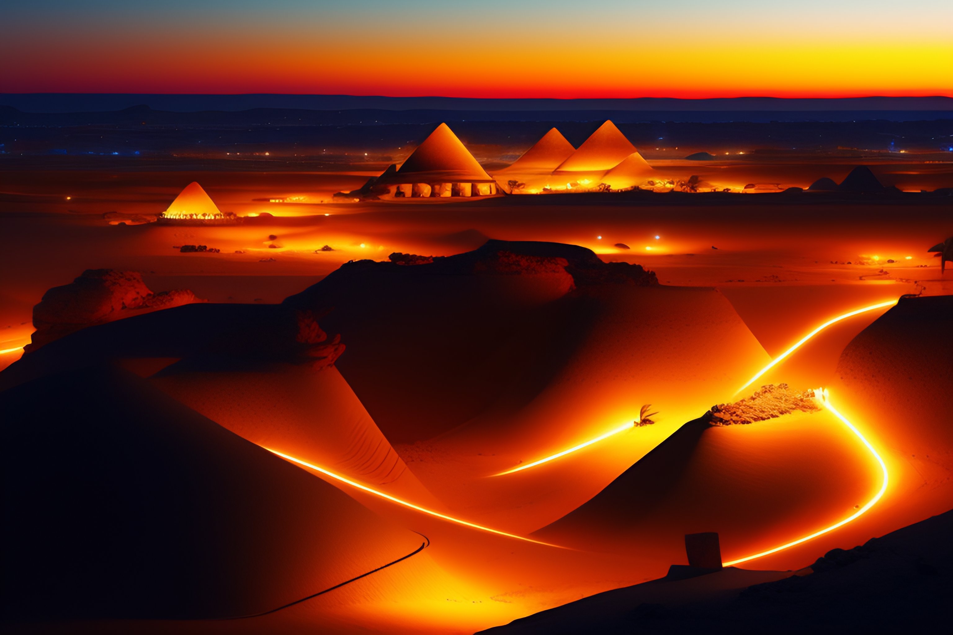 Lexica - Surrealistic landscape of ancient egyptian city at night ...