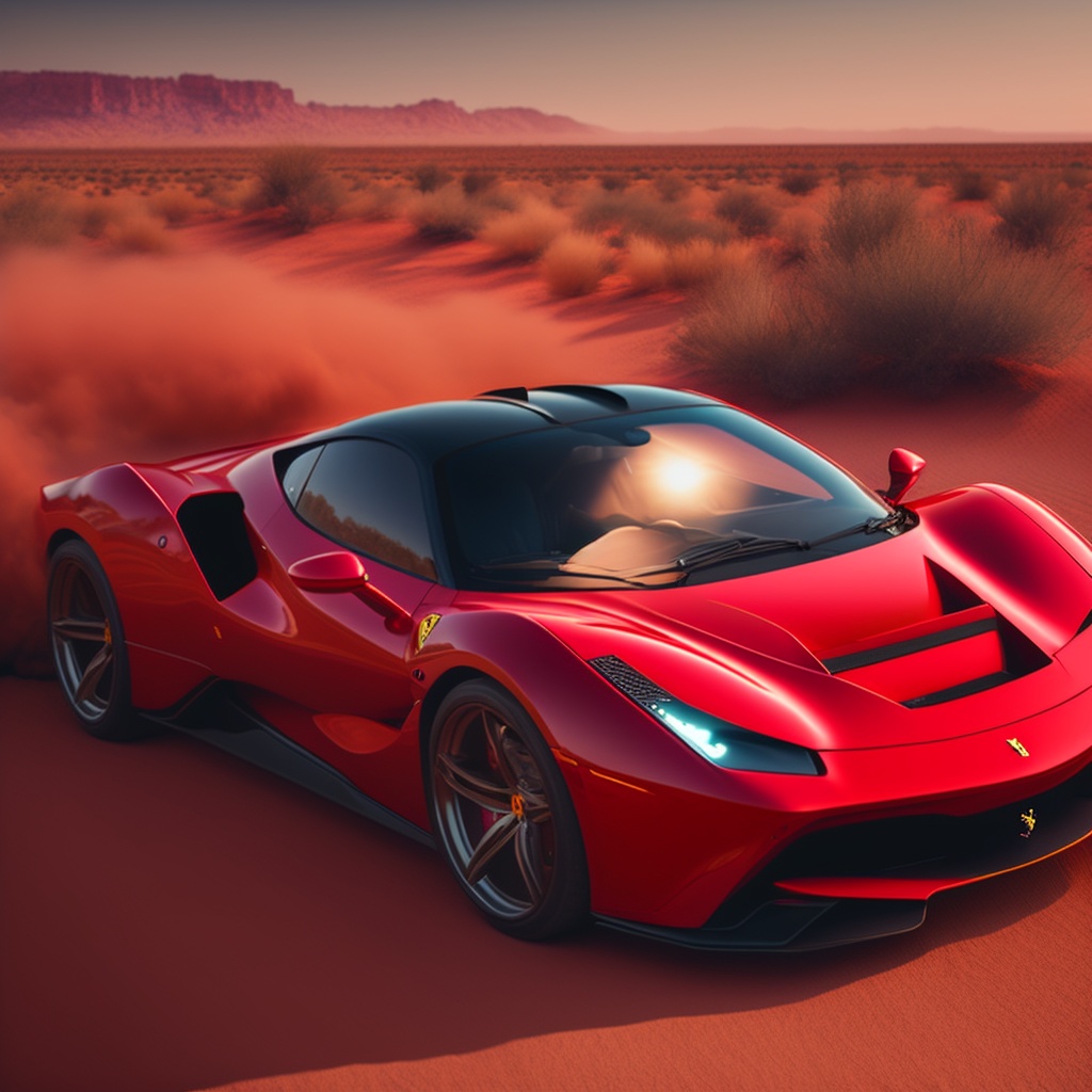 Lexica - A red Ferrari, in the desert, cinematic image, 4k