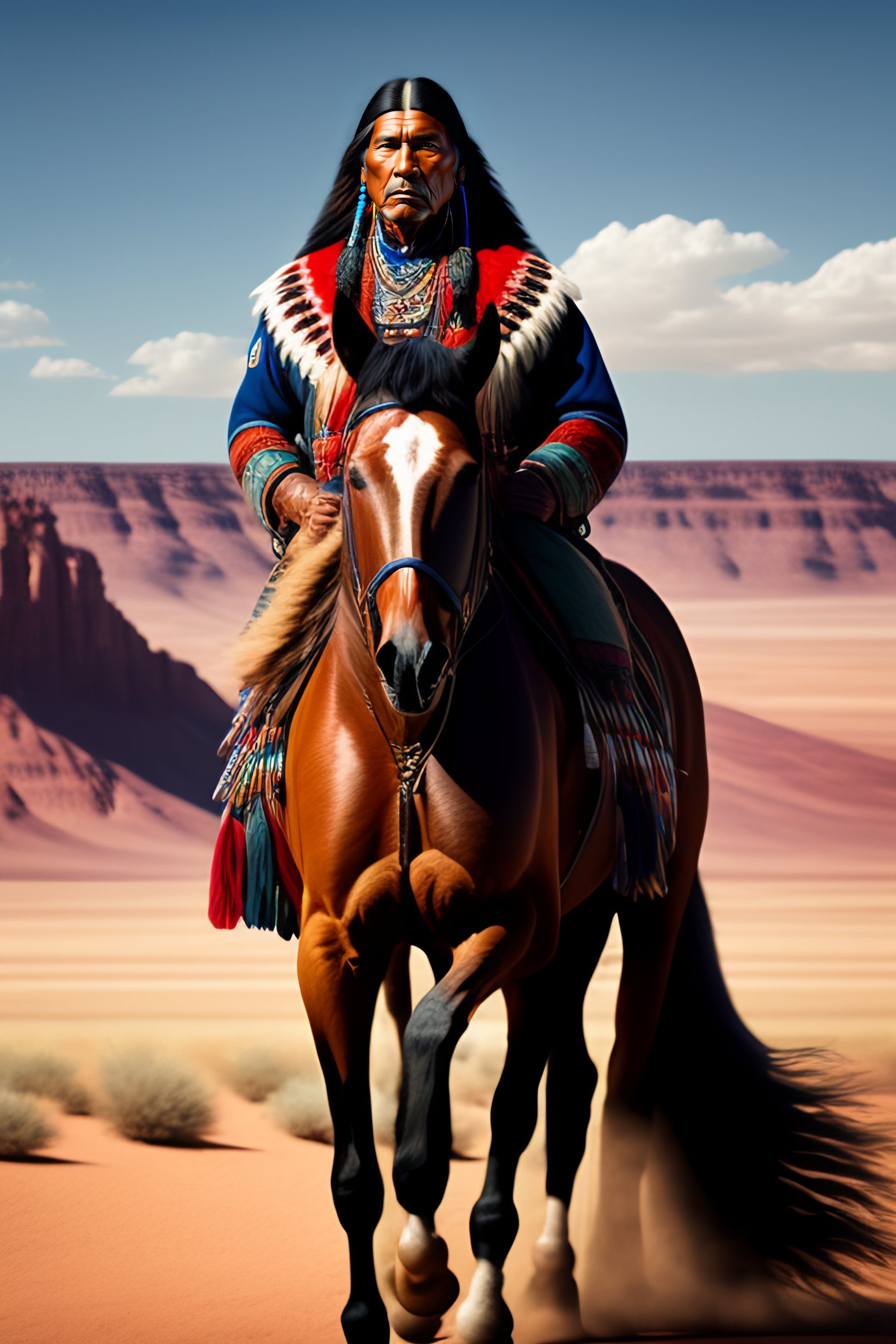 Lexica - Native american man portrait in 3d digital art with mustang ...