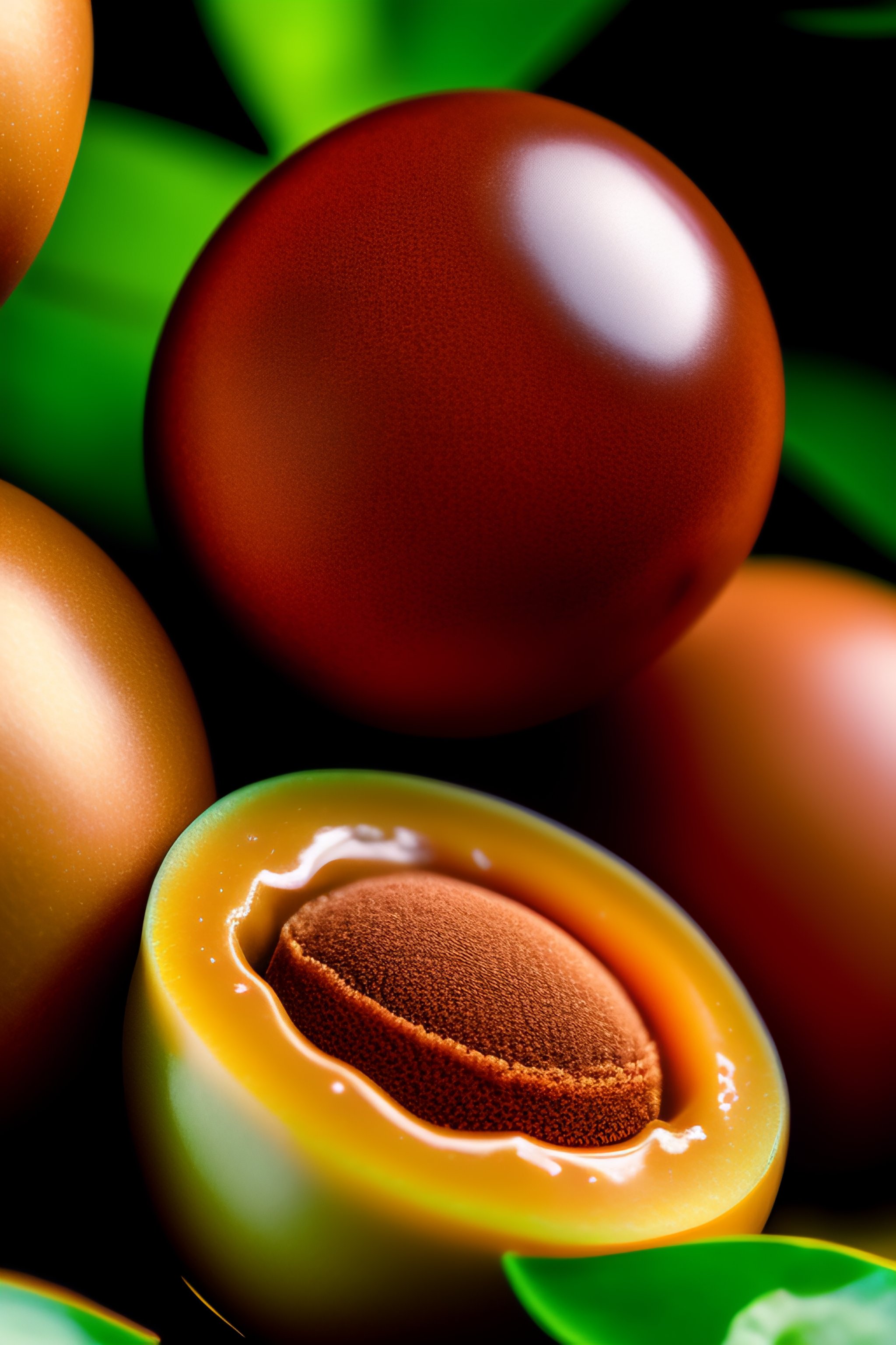 Lexica - Praline round ball with slightly wrinkled surface, cocoa trees ...