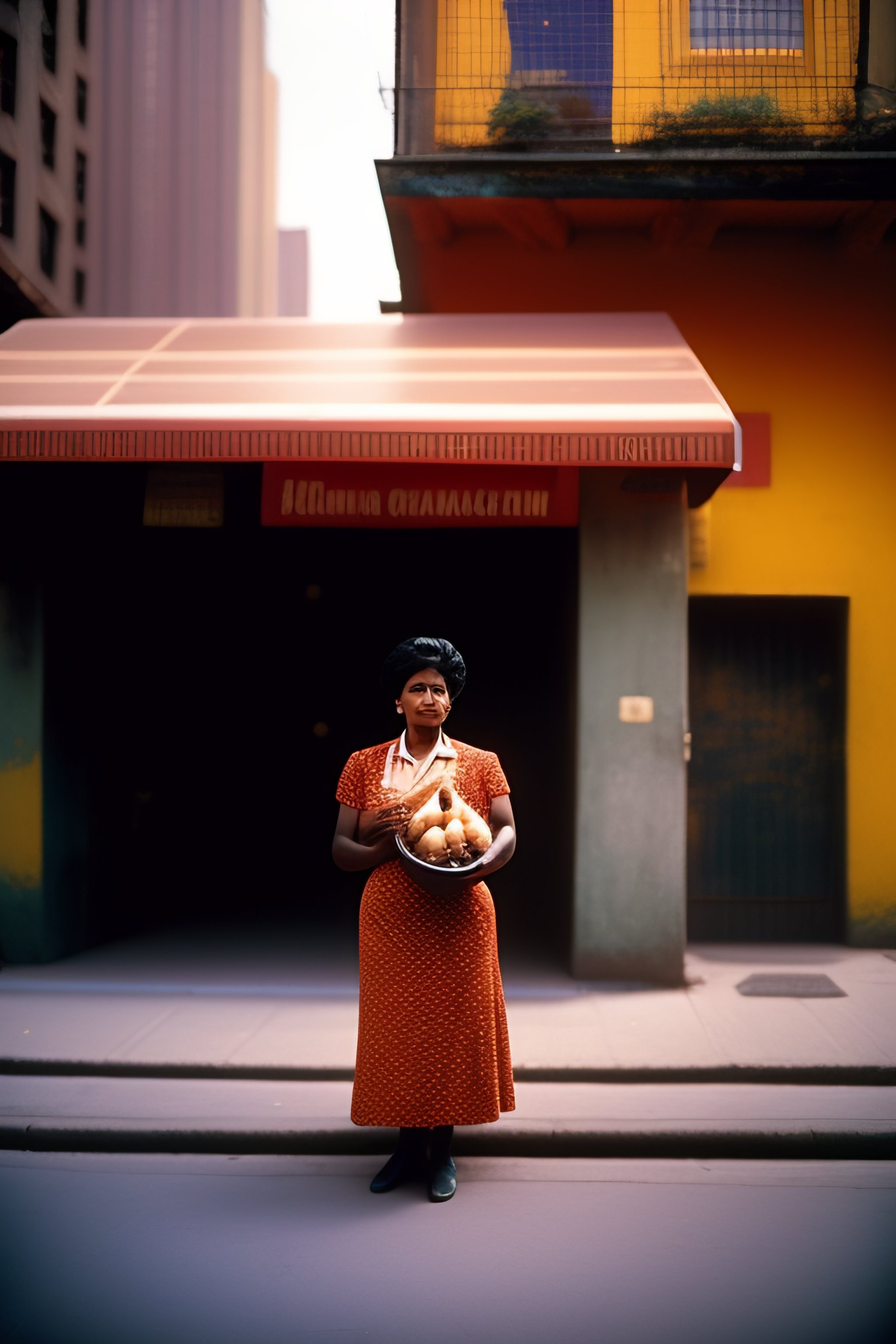 Lexica - Alex Webb photography , city woman with her chicken, complex ...