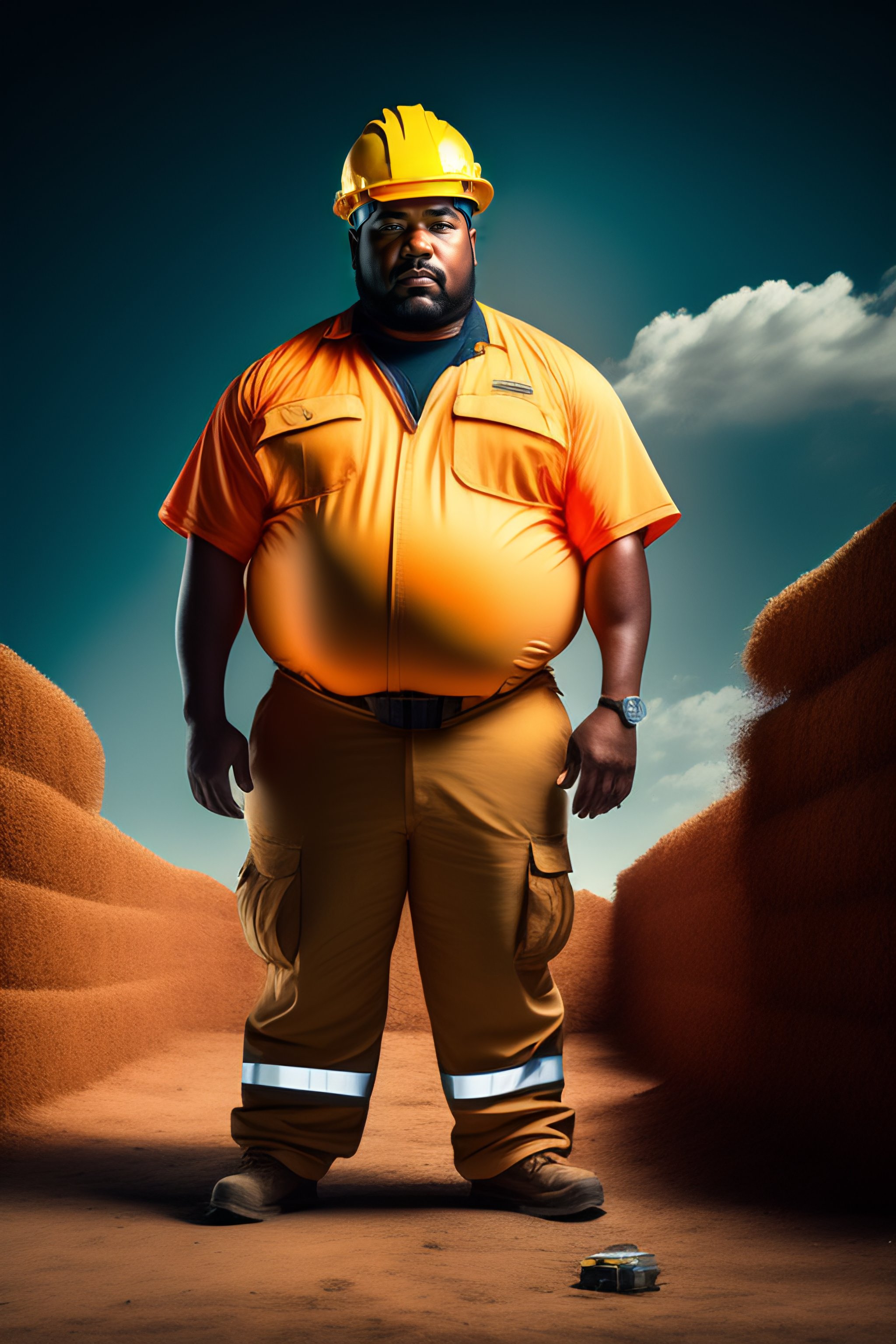 Lexica - A construction worker with a very large belly, amateur photo