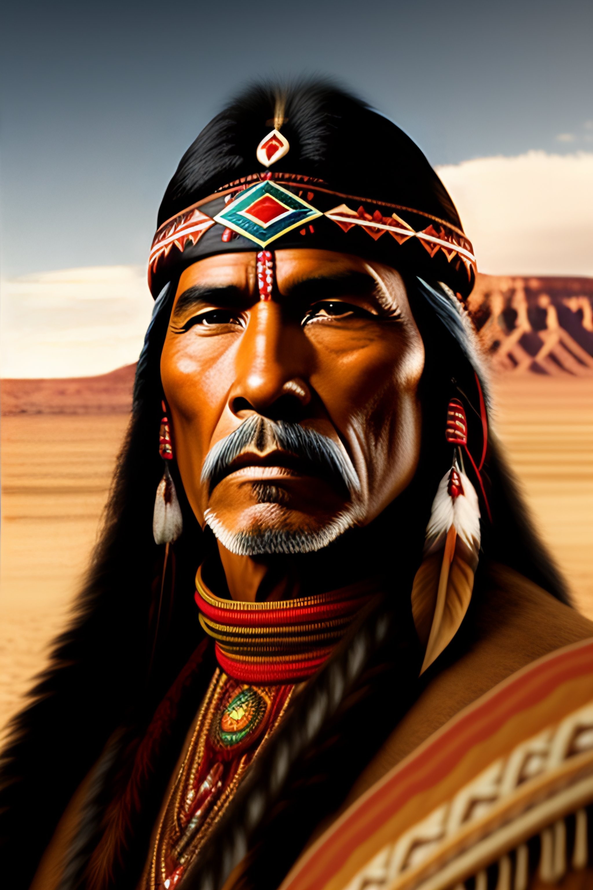 Lexica - Native american man portrait in 3d digital art with mustang ...
