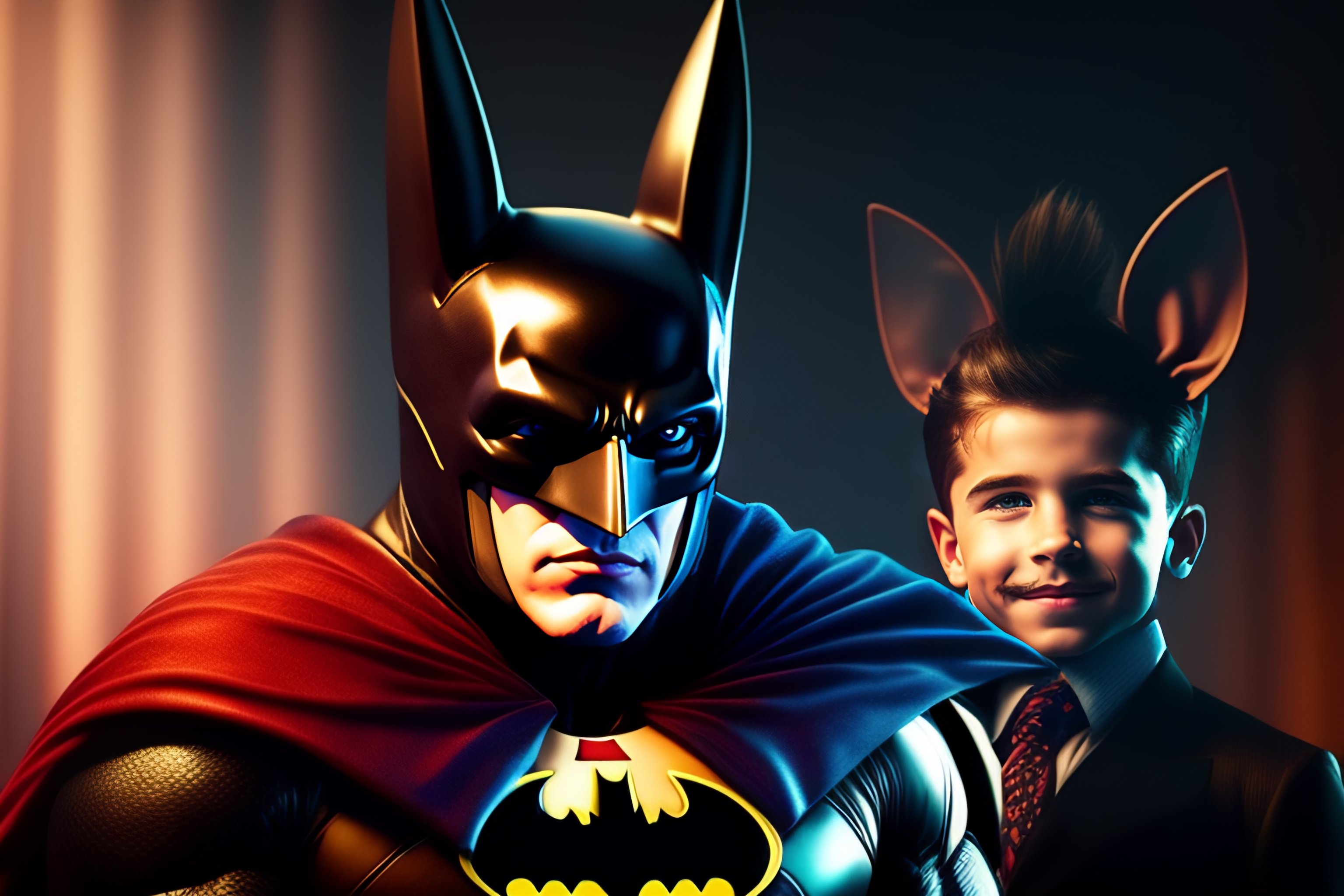 Lexica - A very handsome batman with a clown nose and hare ears