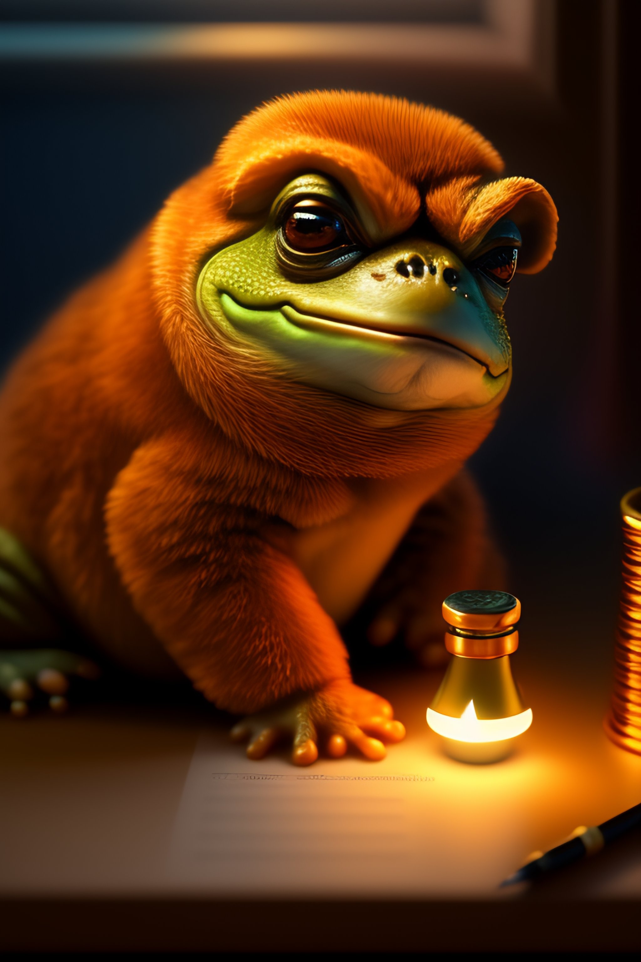 Lexica - An exhausted pepe the frog commiting tax fraud, paperwork ...