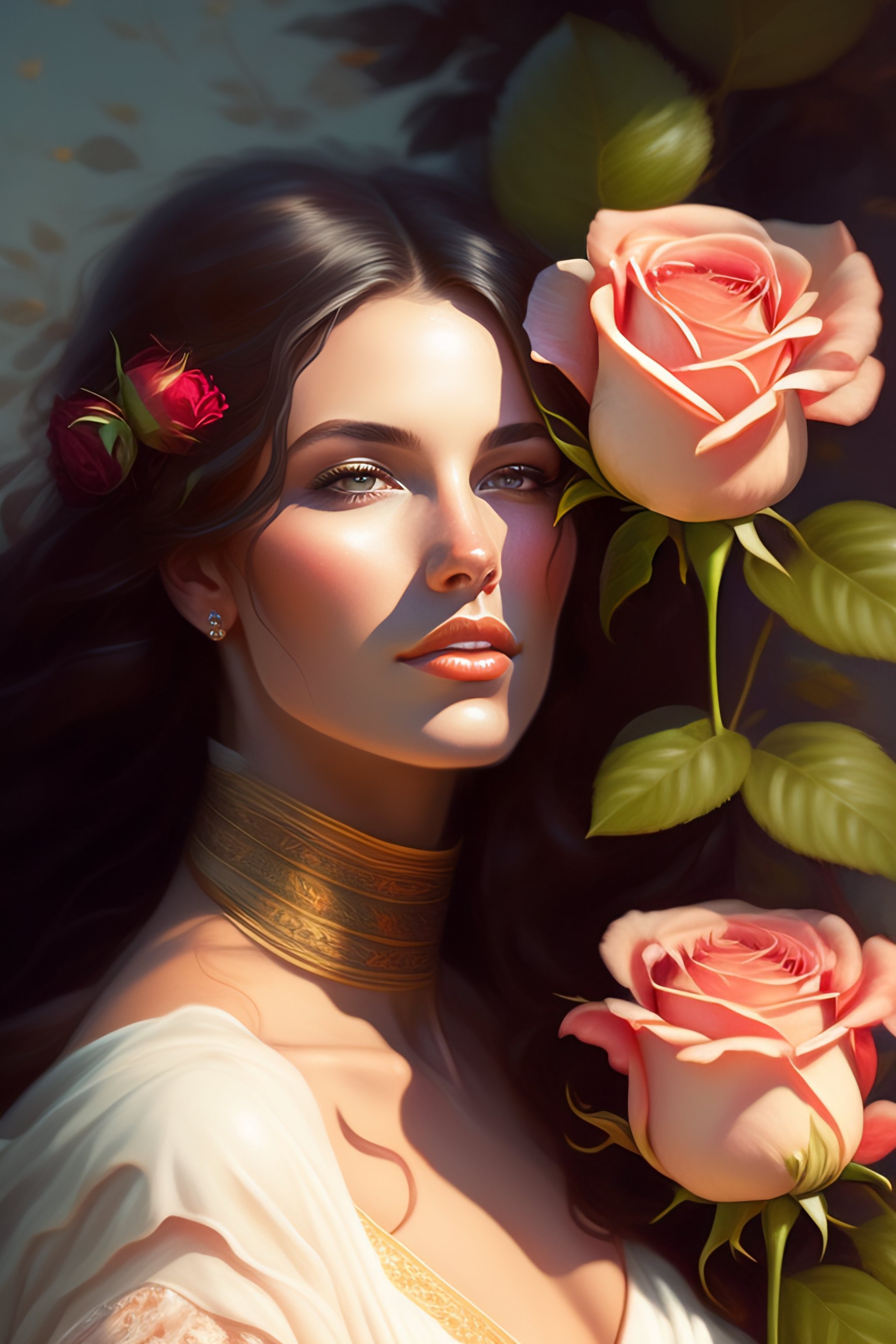 Lexica - Woman smelling a flower, roses everywhere, highly detailed ...