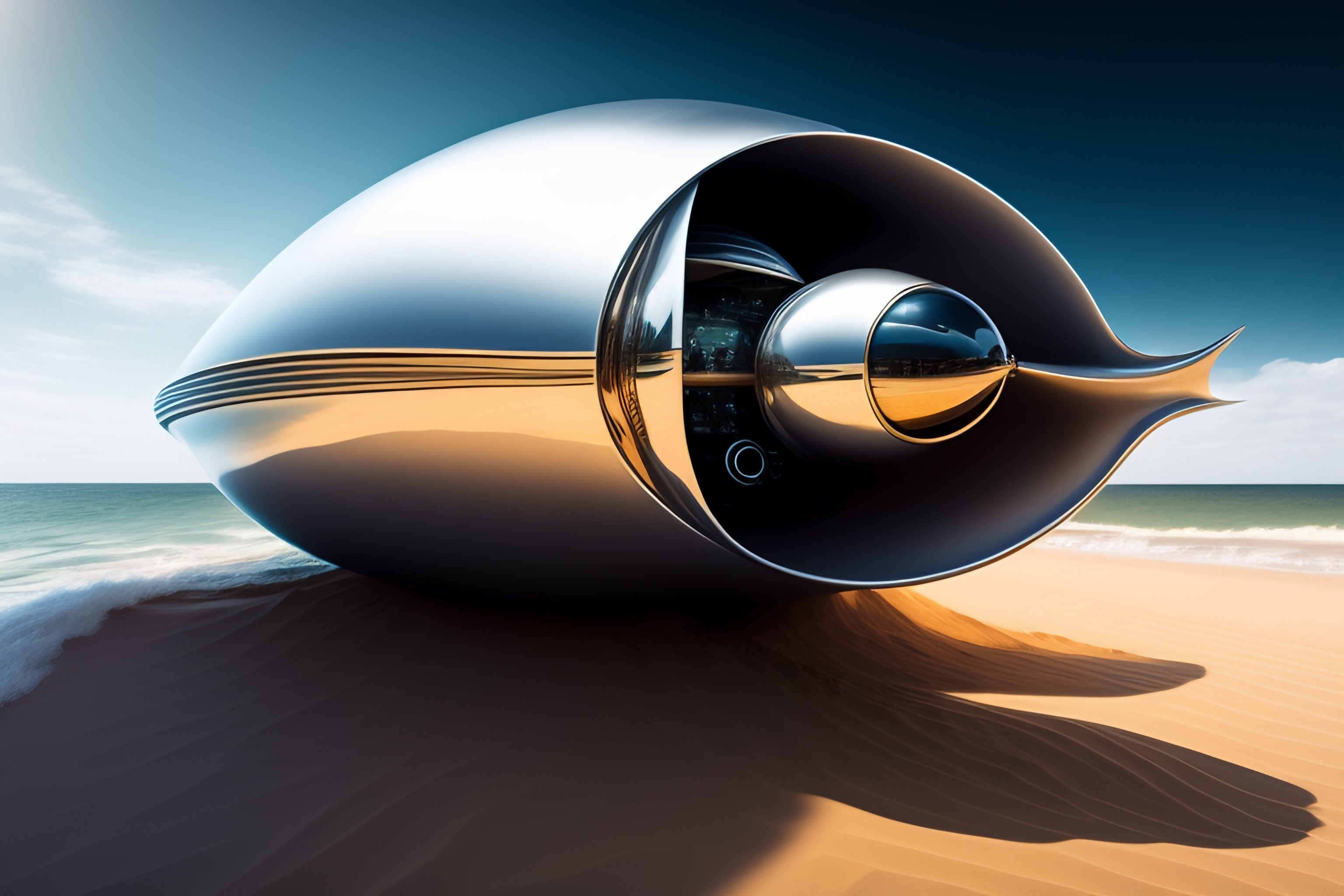 Lexica - Silver nautilus shell is a spaceship, it is flying, we can see ...