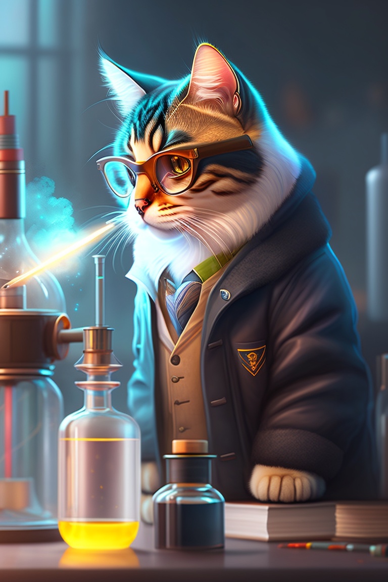 Lexica - A scientist cat doing it's research at the laboratory using a ...