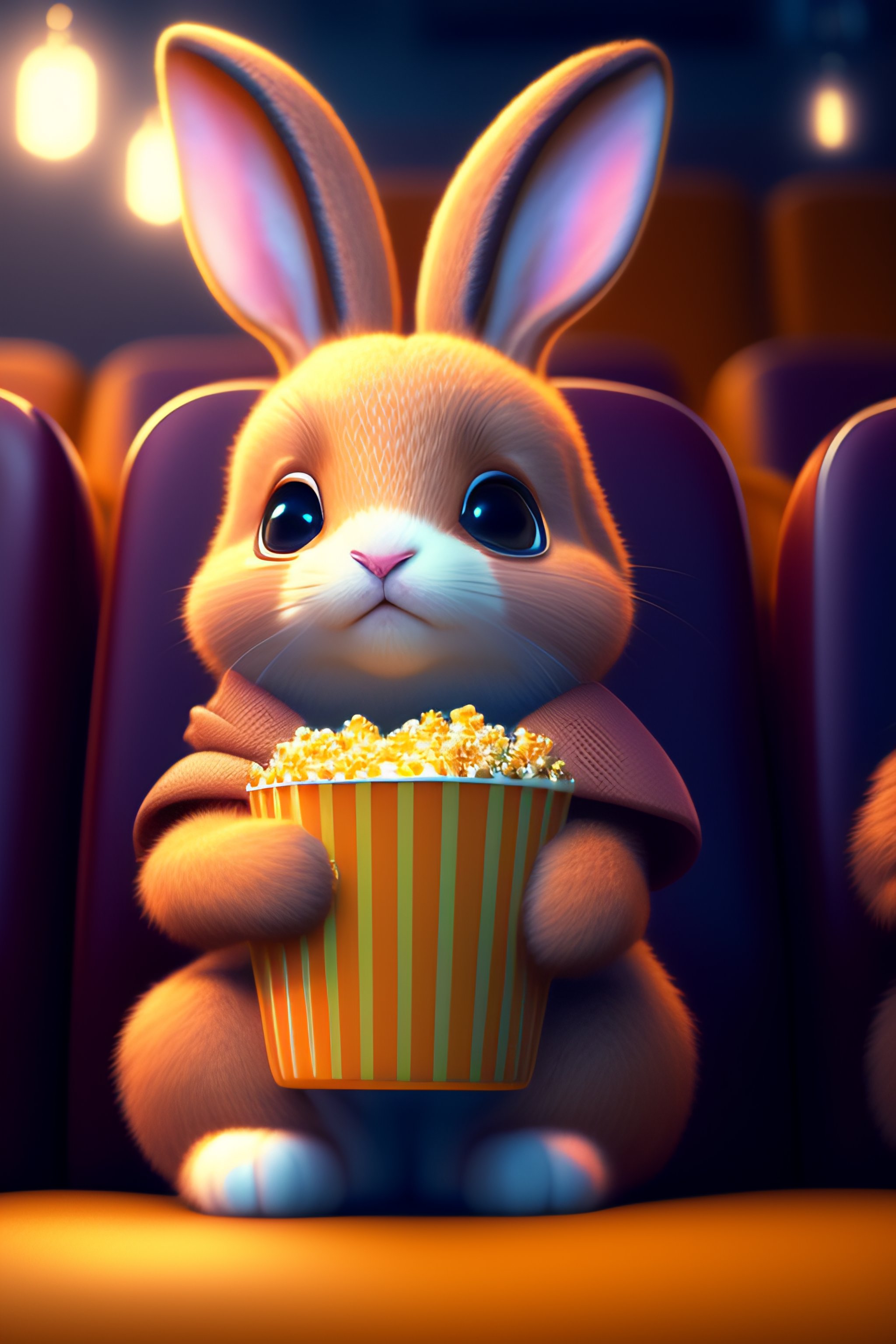 Lexica - Cute small humanoid Rabbit woman sitting in a movie theater ...