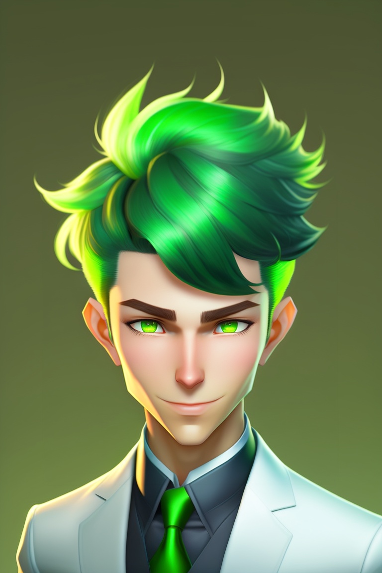 Lexica - A white-skinned male avatar, vibrant green hair. has deep ...
