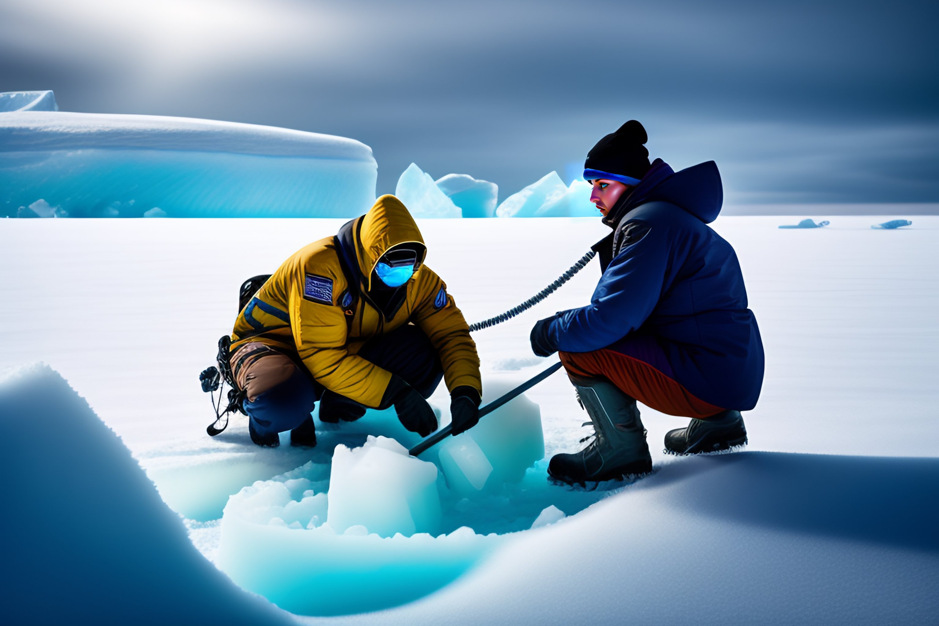 Lexica - Cinematic scene of scientists in the future in the arctic ...