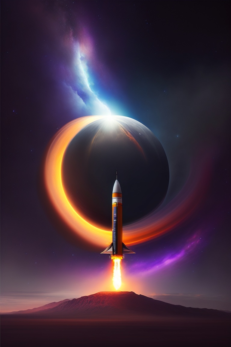 Lexica - A colossal rocket hovers in front of a massive black hole ...