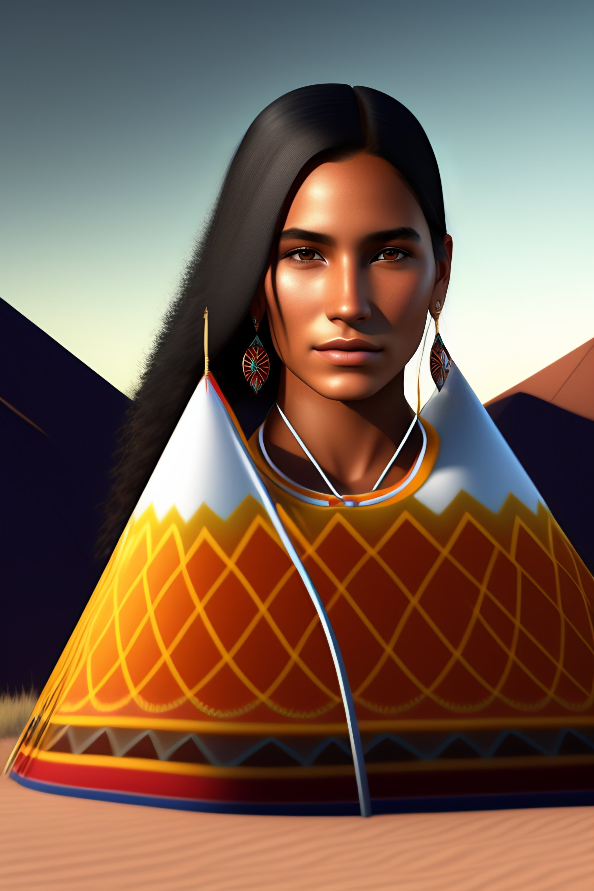 Lexica - Native american young woman portrait in 3d digital art with ...